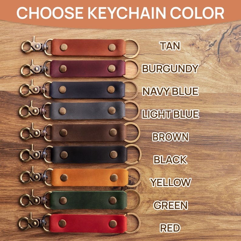 Personalized Leather Keychain With Snap Clip, Leather Key Fob With Snap ...
