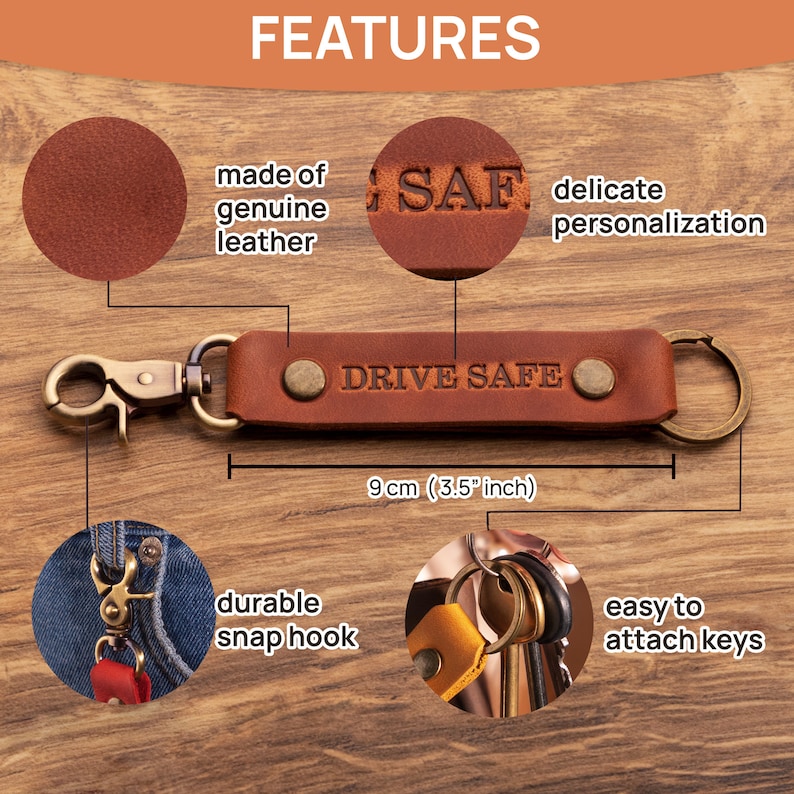Personalized Leather Keychain With Snap Clip, Leather Key Fob With Snap ...