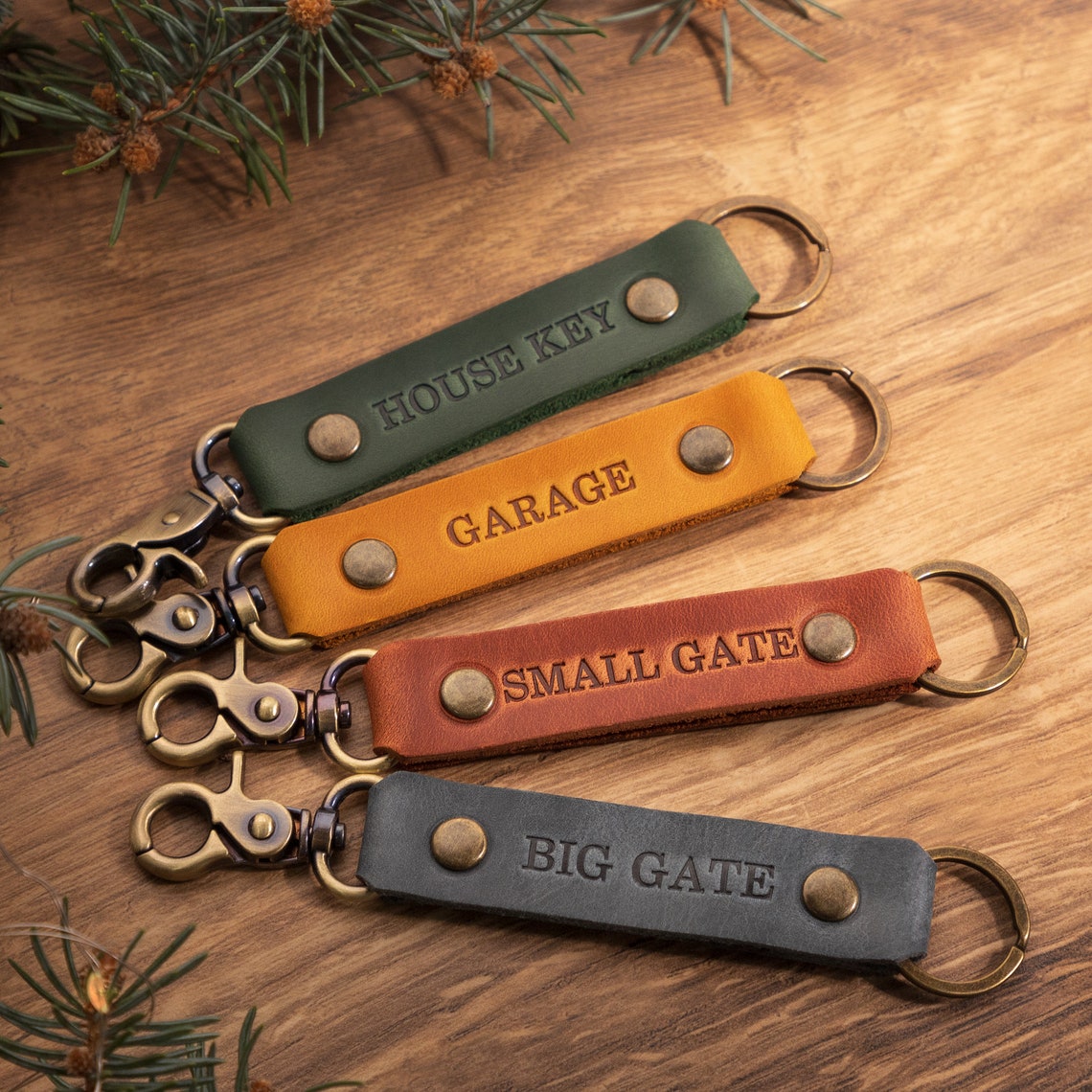 Personalized Leather Keychain With Snap Clip, Leather Key Fob With Snap ...
