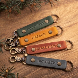 Personalized Leather Keychain With Snap Clip, Leather Key Fob With Snap ...