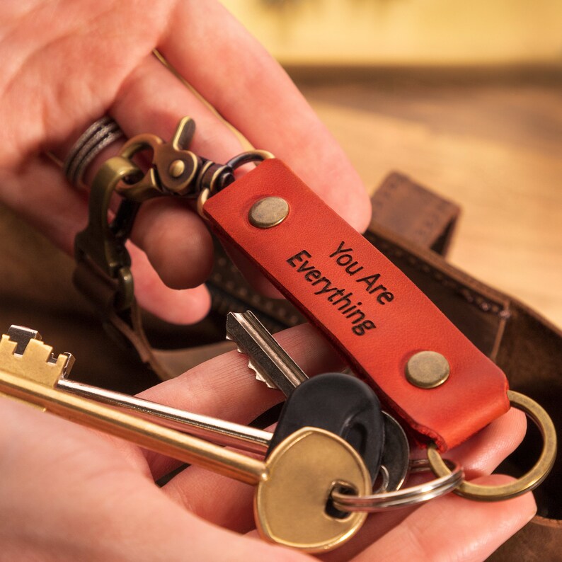 Personalized Leather Keychain With Snap Clip, Leather Key Fob With Snap ...