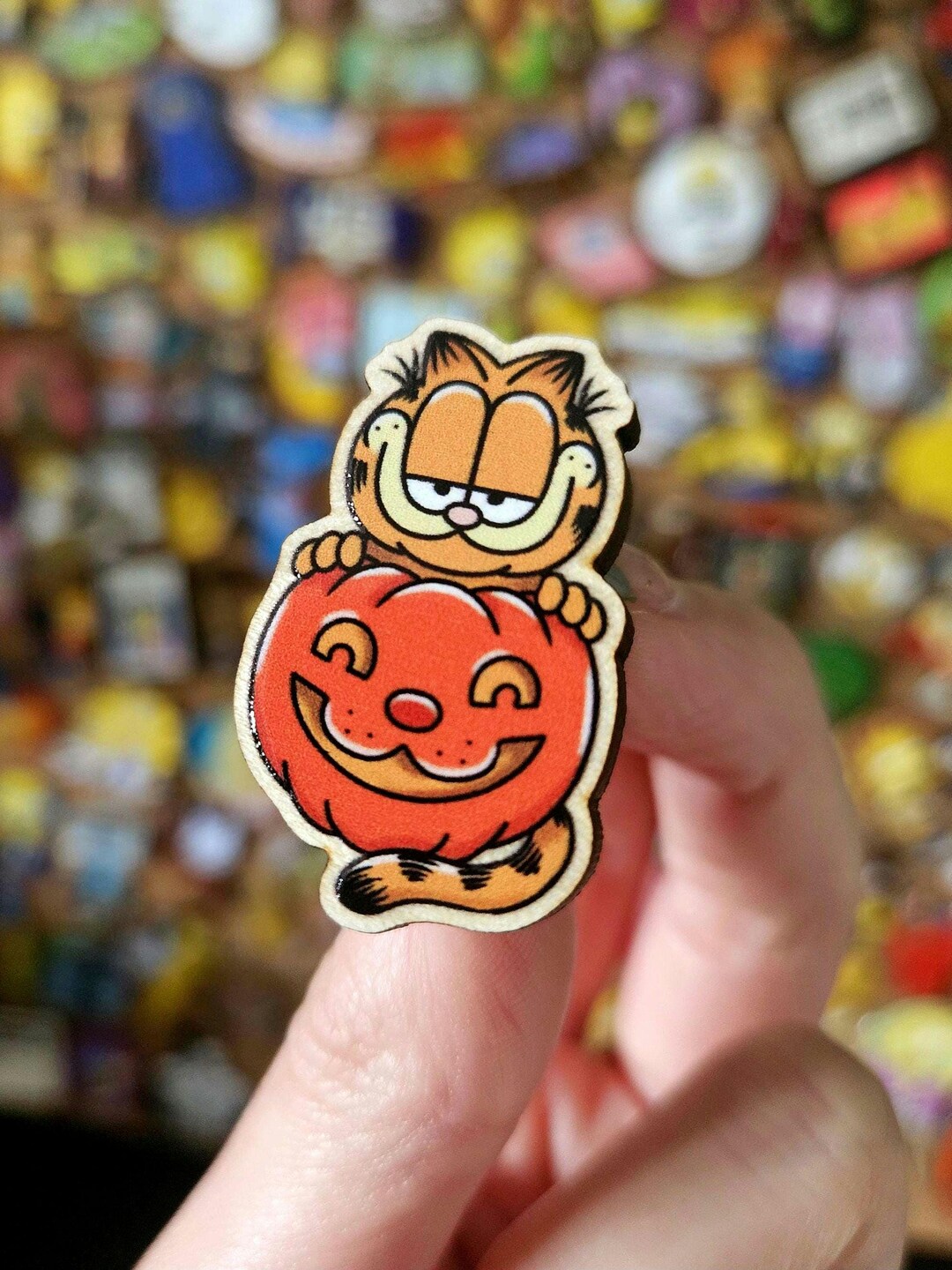 Pumpkin Garfield Wooden Pin Badge - Etsy