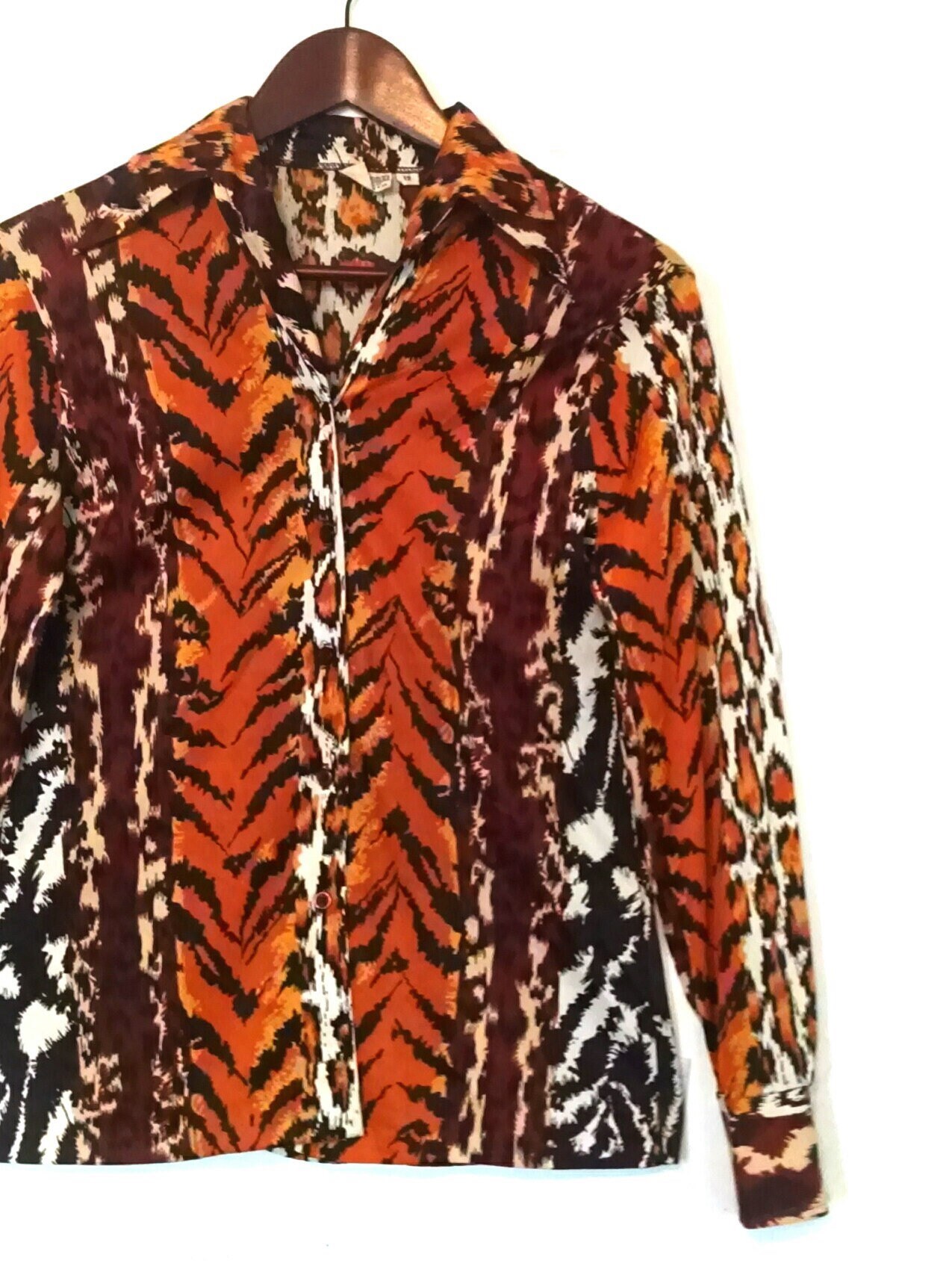 Vintage 1970s Leopard Print Disco Fever Animal Print Button Down Blouse ...