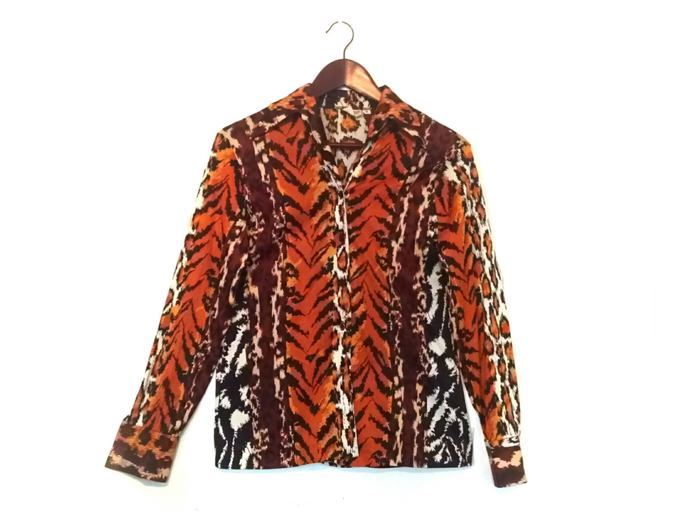 Vintage 1970s Leopard Print Disco Fever Animal Print Button Down Blouse ...