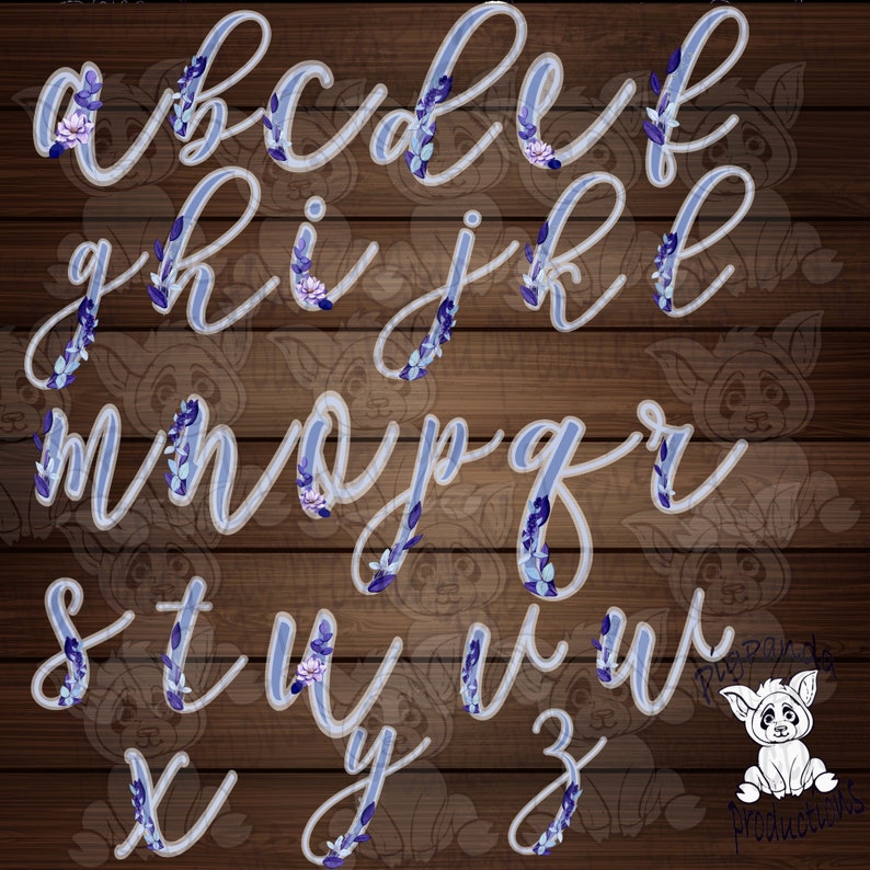 Purple Floral Cursive PNG Letters A-Z PNG Alphabet Personal Wedding ...