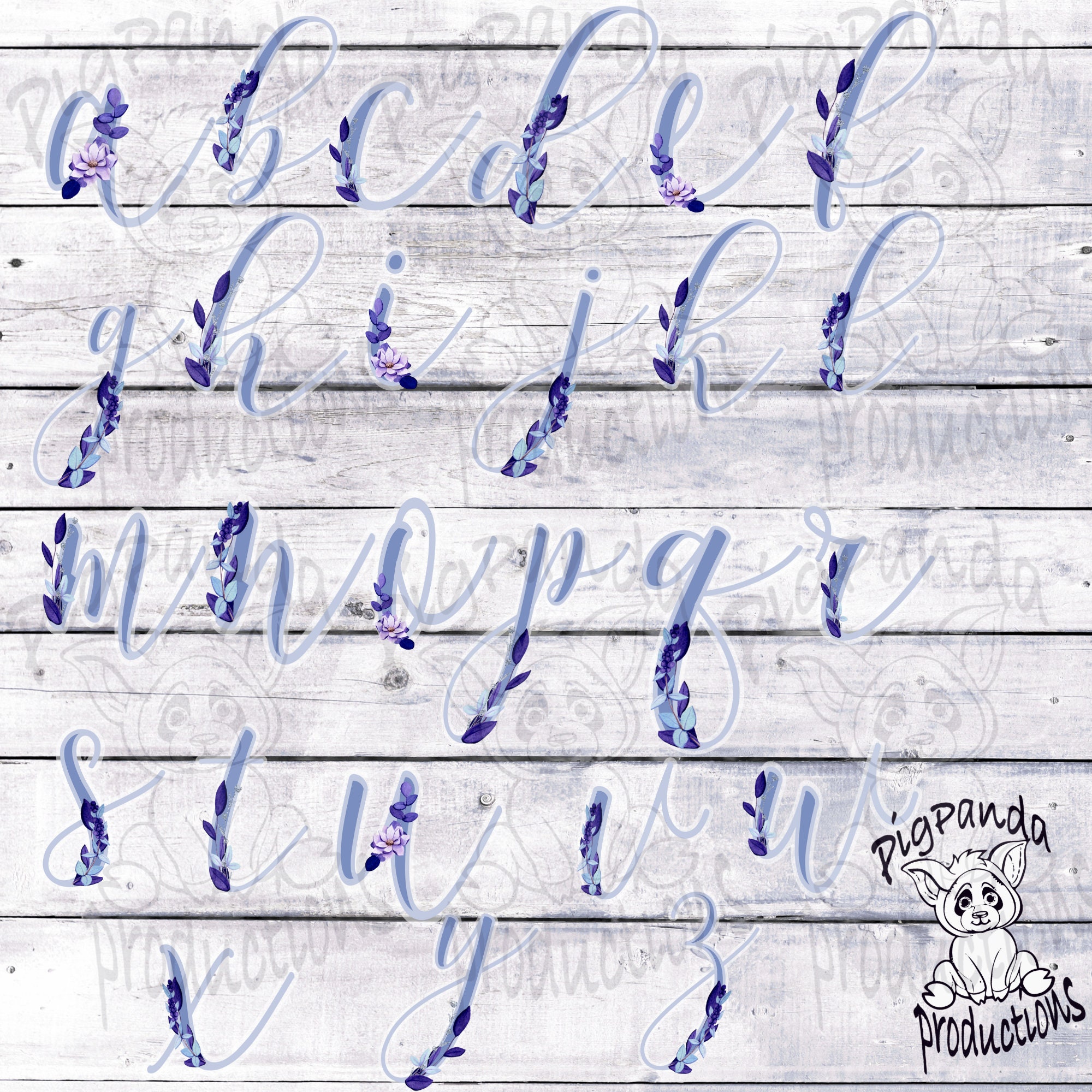 Purple Floral Cursive PNG Letters A-Z PNG Alphabet Personal Wedding ...