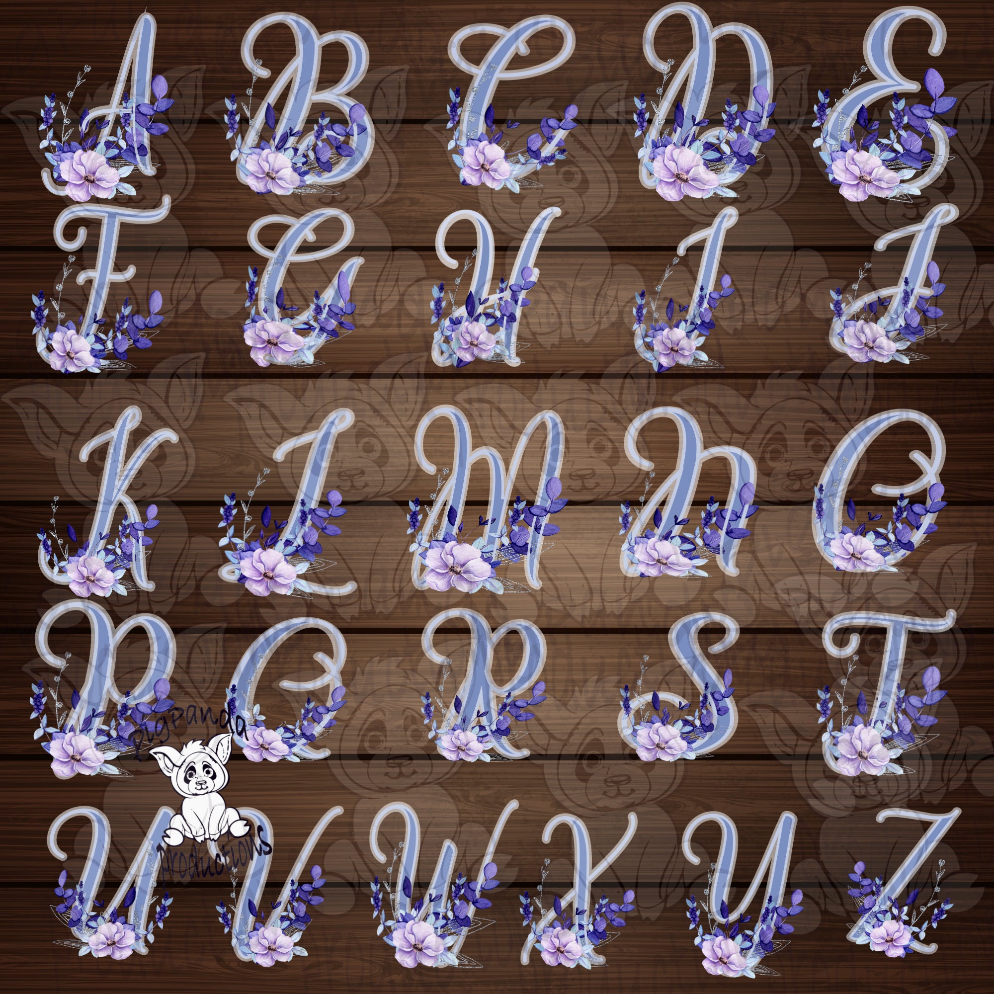 Purple Floral Cursive PNG Letters A-Z PNG Alphabet Personal Wedding ...