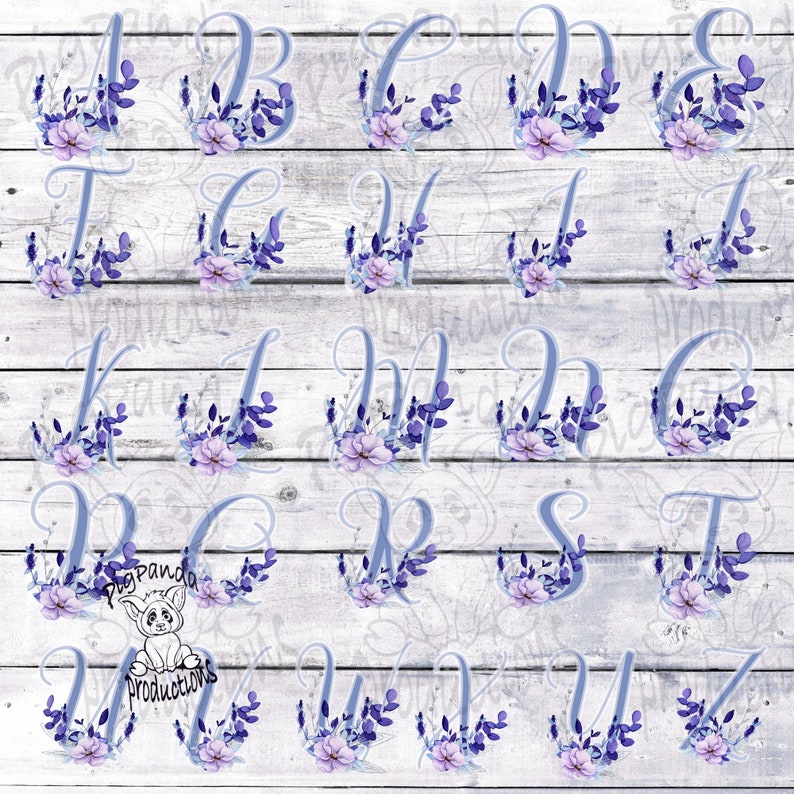 Purple Floral Cursive PNG Letters A-Z PNG Alphabet Personal Wedding ...