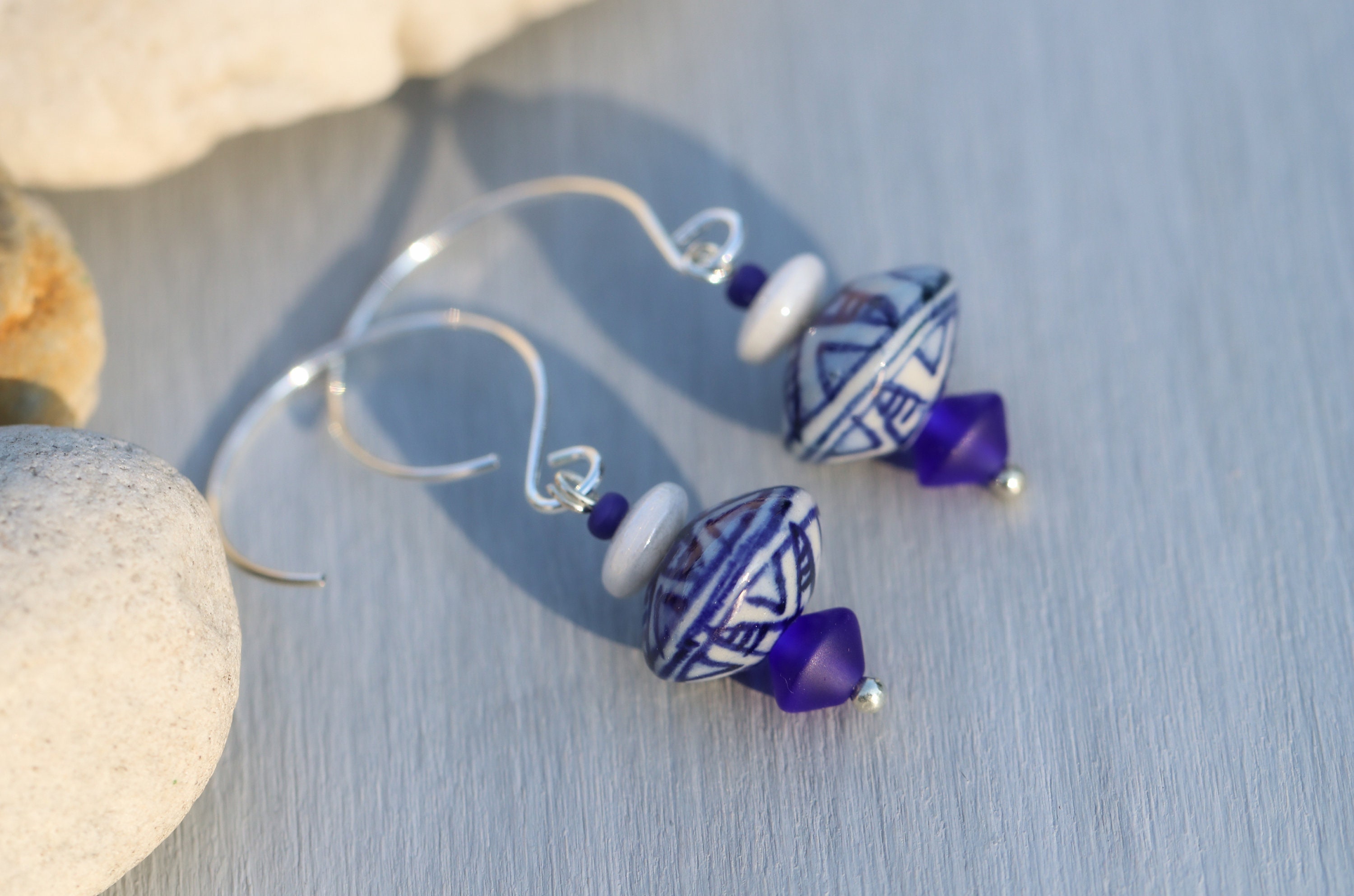 Delft Blue Earrings Ceramic Dangle Earrings Delft Jewelry - Etsy