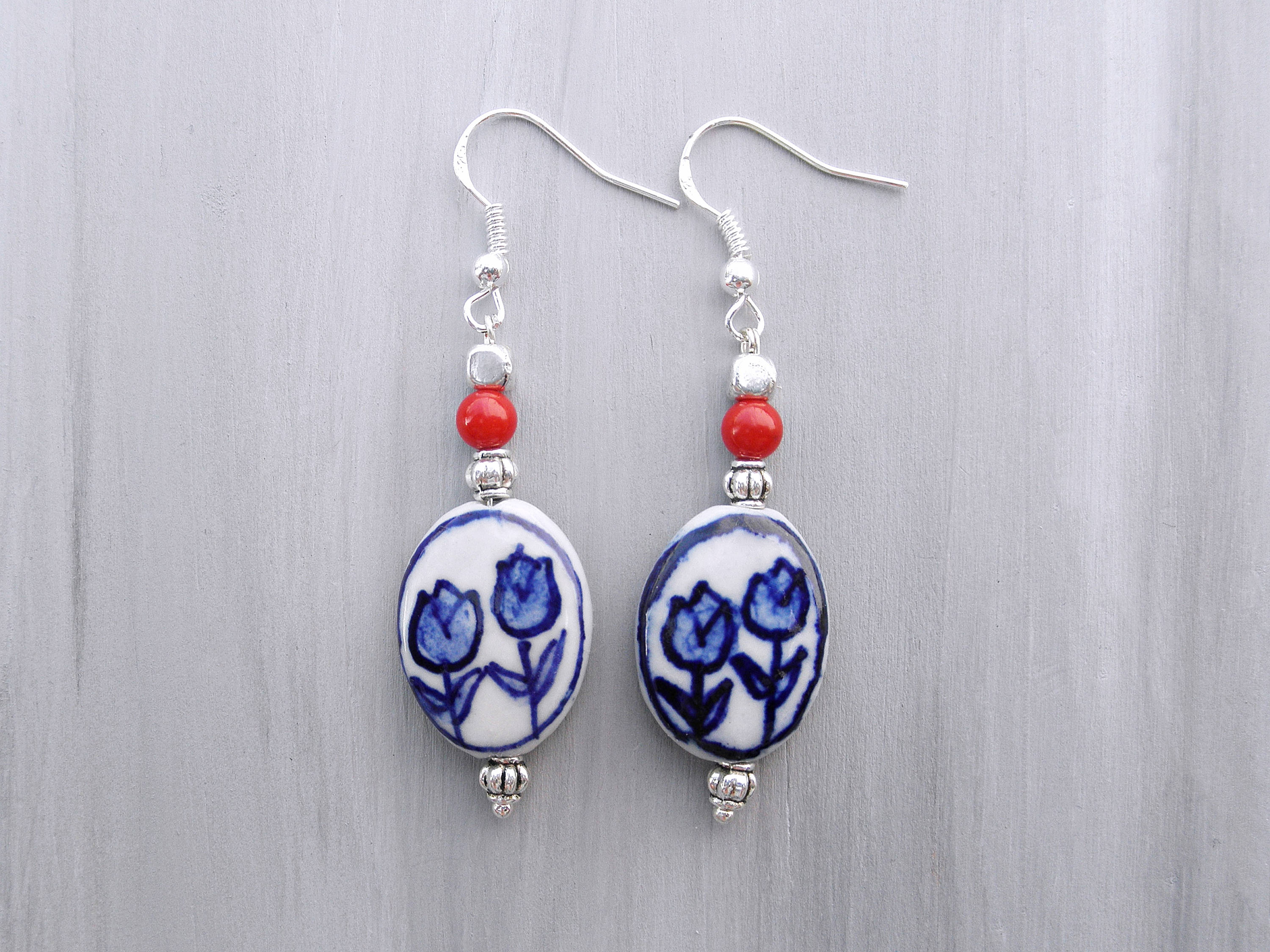 Ceramic Dangle Earrings Tulip Earrings Delft Blue Jewelry - Etsy