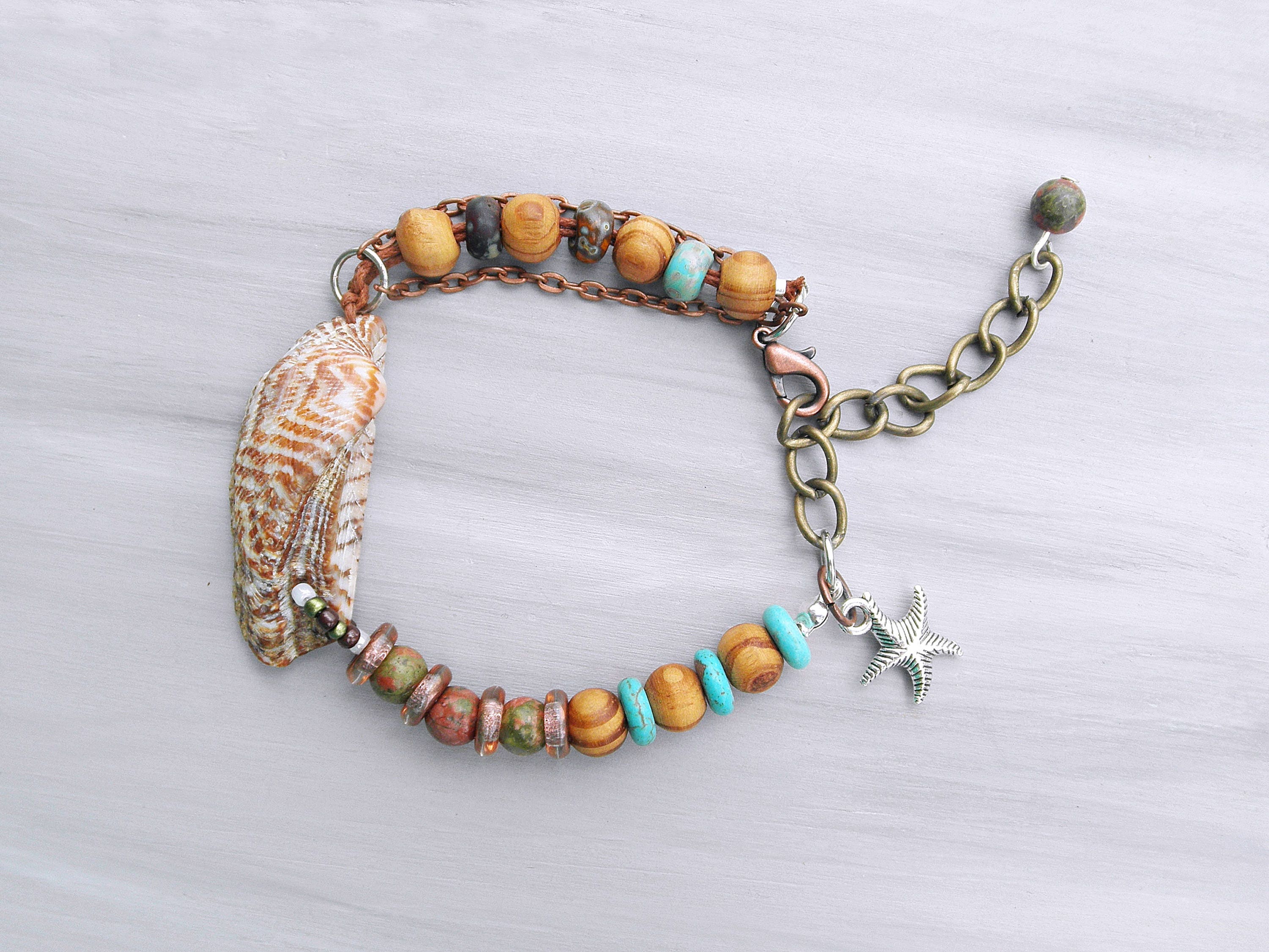 Mixed Metals Natural Seashell Bracelet Sea Shell Bracelet - Etsy