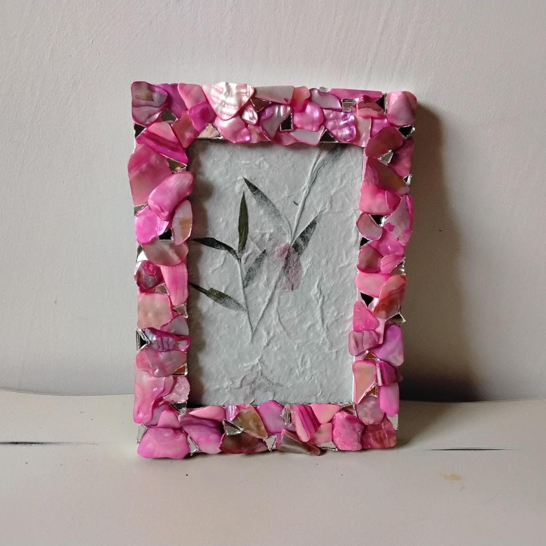 Mosaic Pink Dyed Abalone Shell and Mirror, Vertical or Horizontal ...