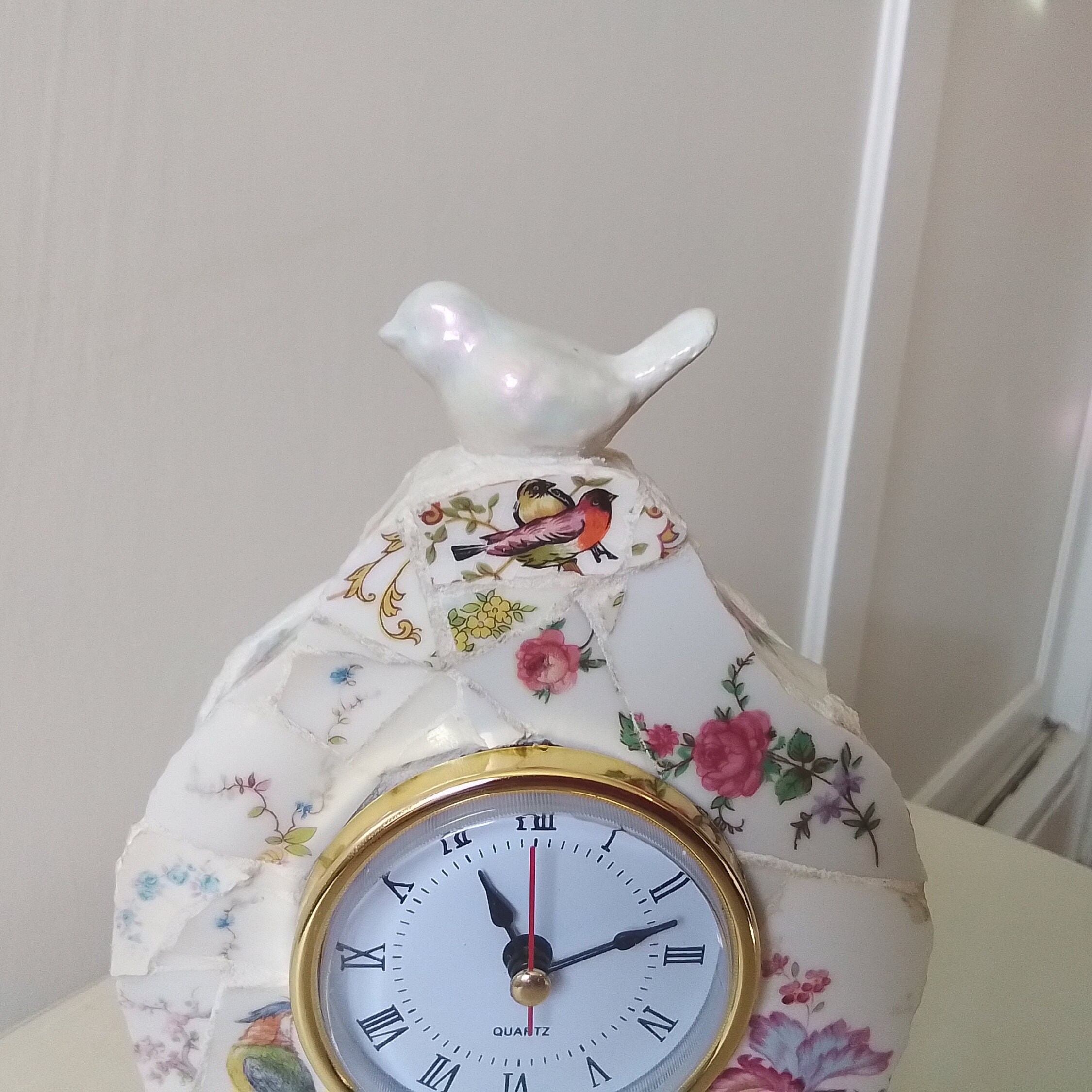 Mosaic Floral and Birds Antique China Two Face Display Tabletop Working ...