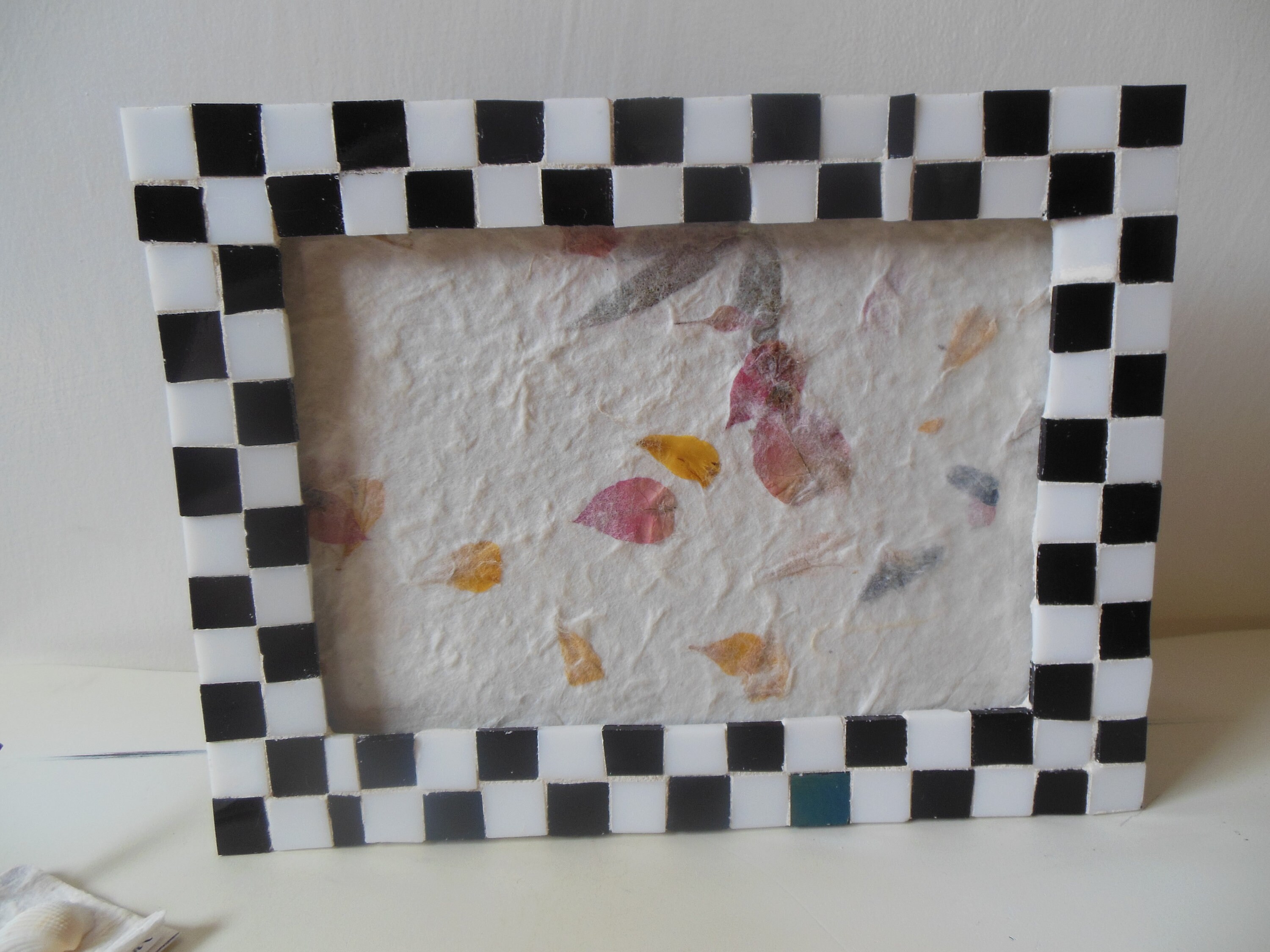 Mosaic Checkerboard Black and White Stained Glass 5 x 7 Vertical or ...