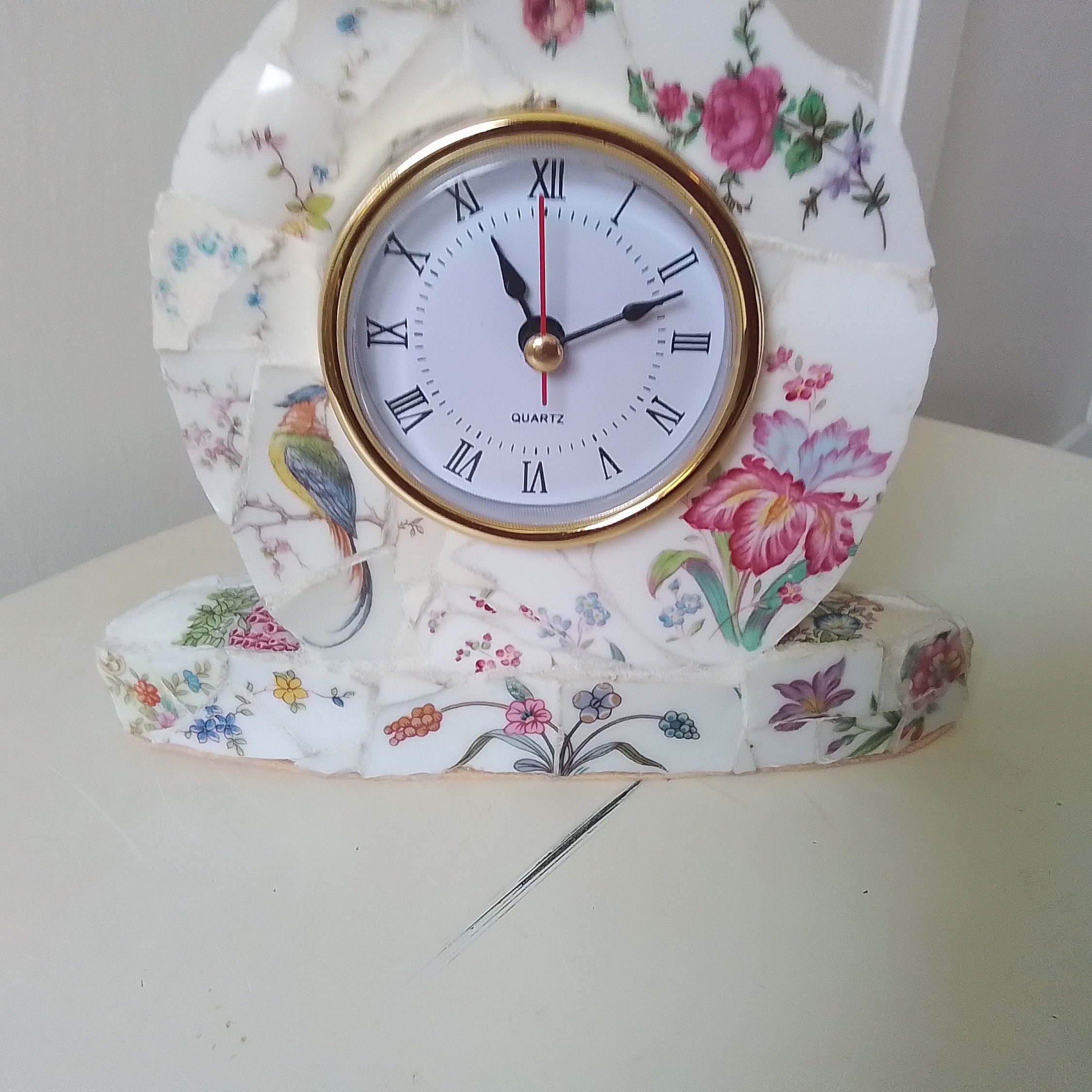 Mosaic Floral and Birds Antique China Two Face Display Tabletop Working ...