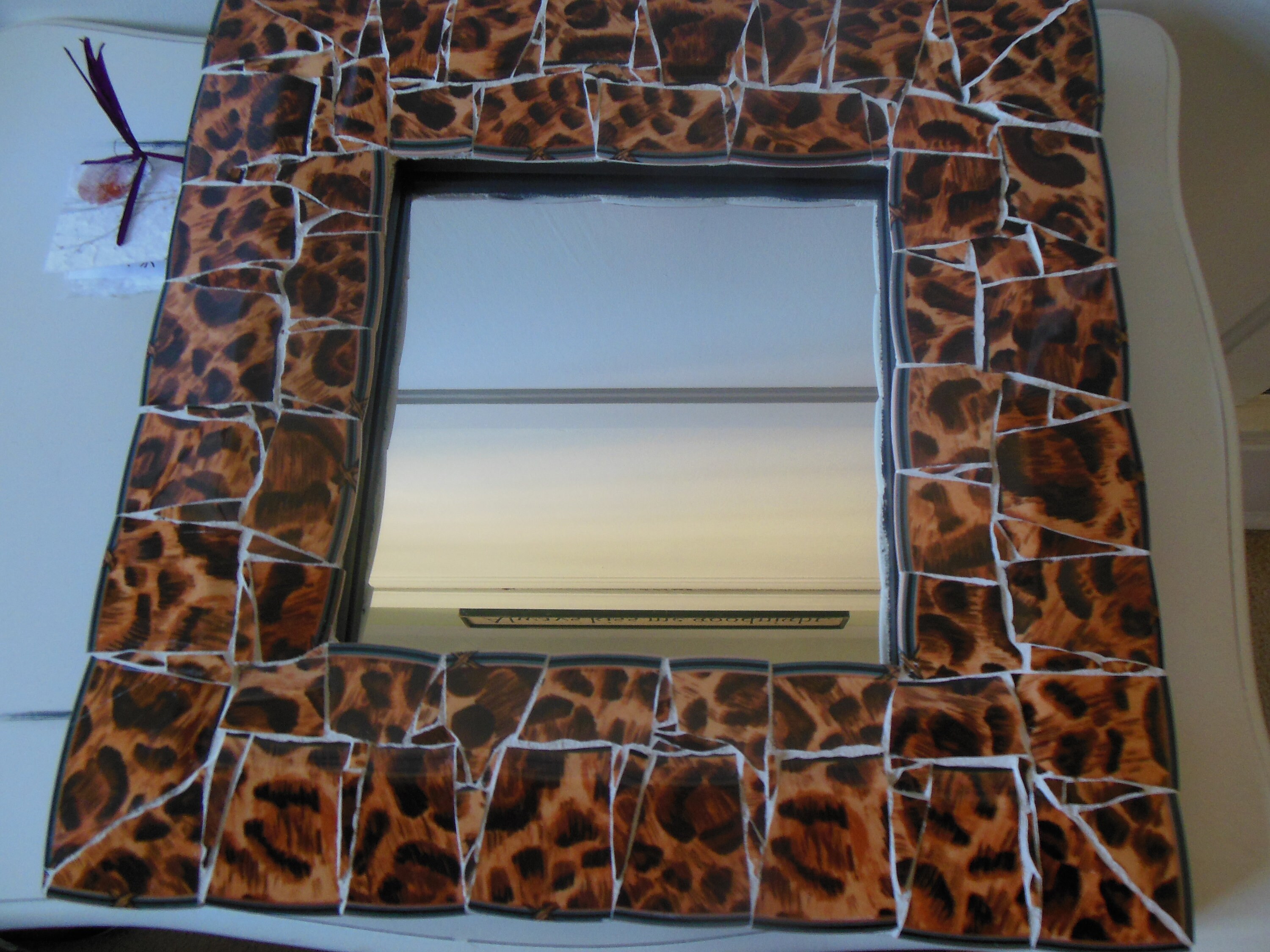 Mosaic Leopard/Cheetah Fine Ceramic Covered Hanging or Standing Square ...