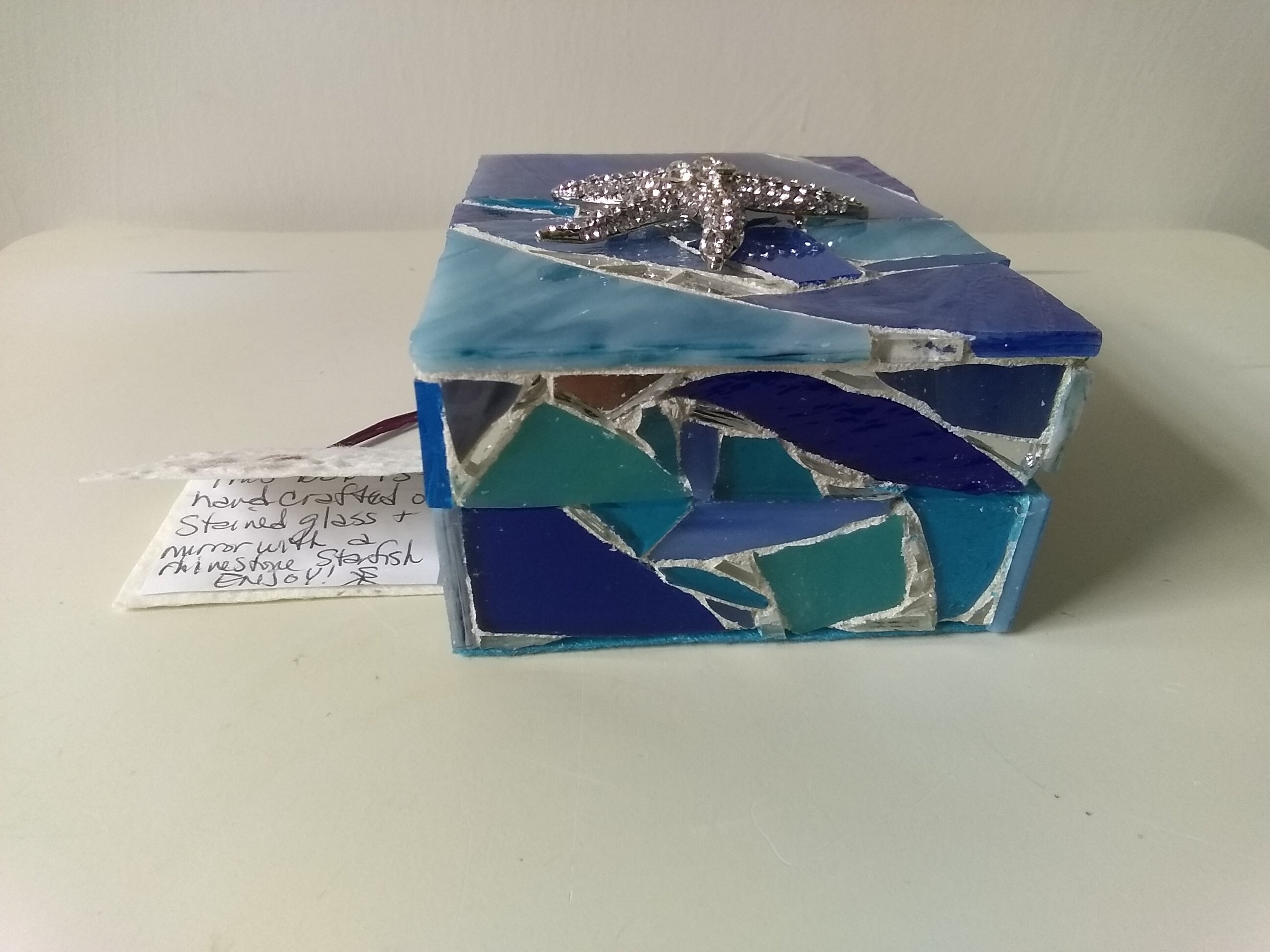 Blue Stained Glass and Mirror Mosaic Jewelry, Trinket, Keepsake, Gift ...