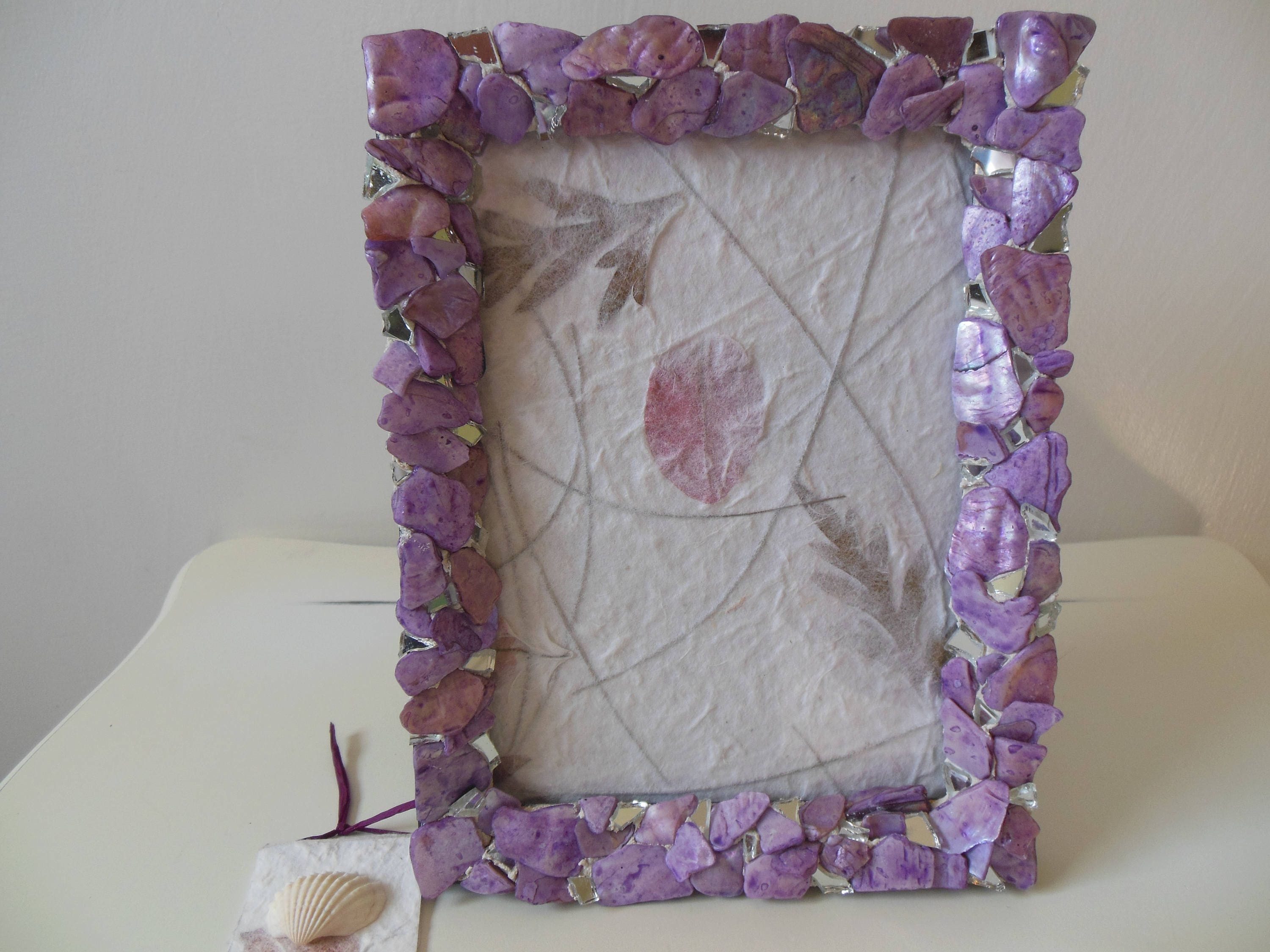 Sparkling Lilac Purple Stained Abalone Shell and Mirrored 5 x 7 ...
