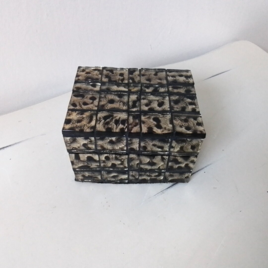 Mosaic Gold and Black Leopard Glass Tiled Jewelry, Trinket, Keepsake ...
