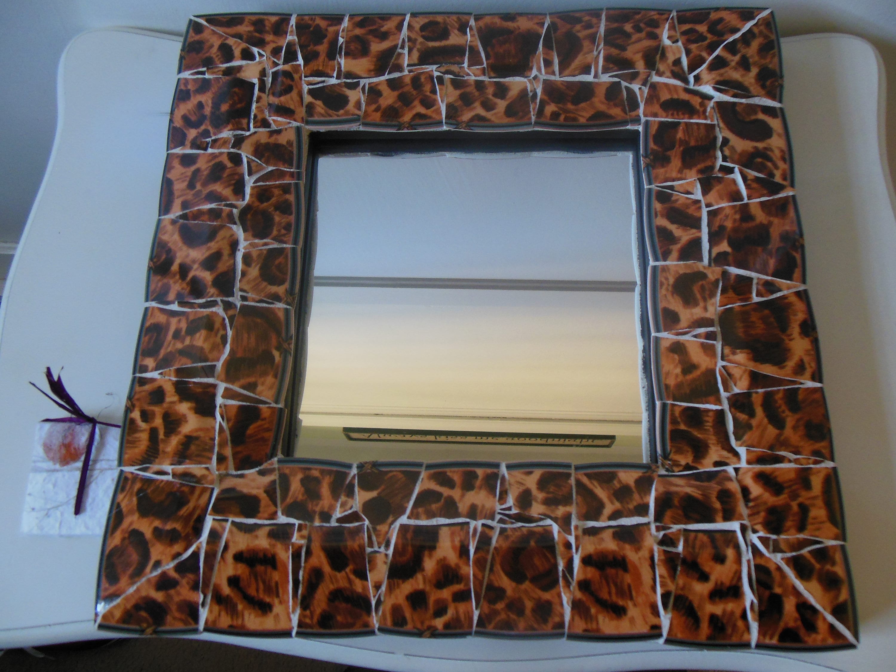 Mosaic Leopard/Cheetah Fine Ceramic Covered Hanging or Standing Square ...