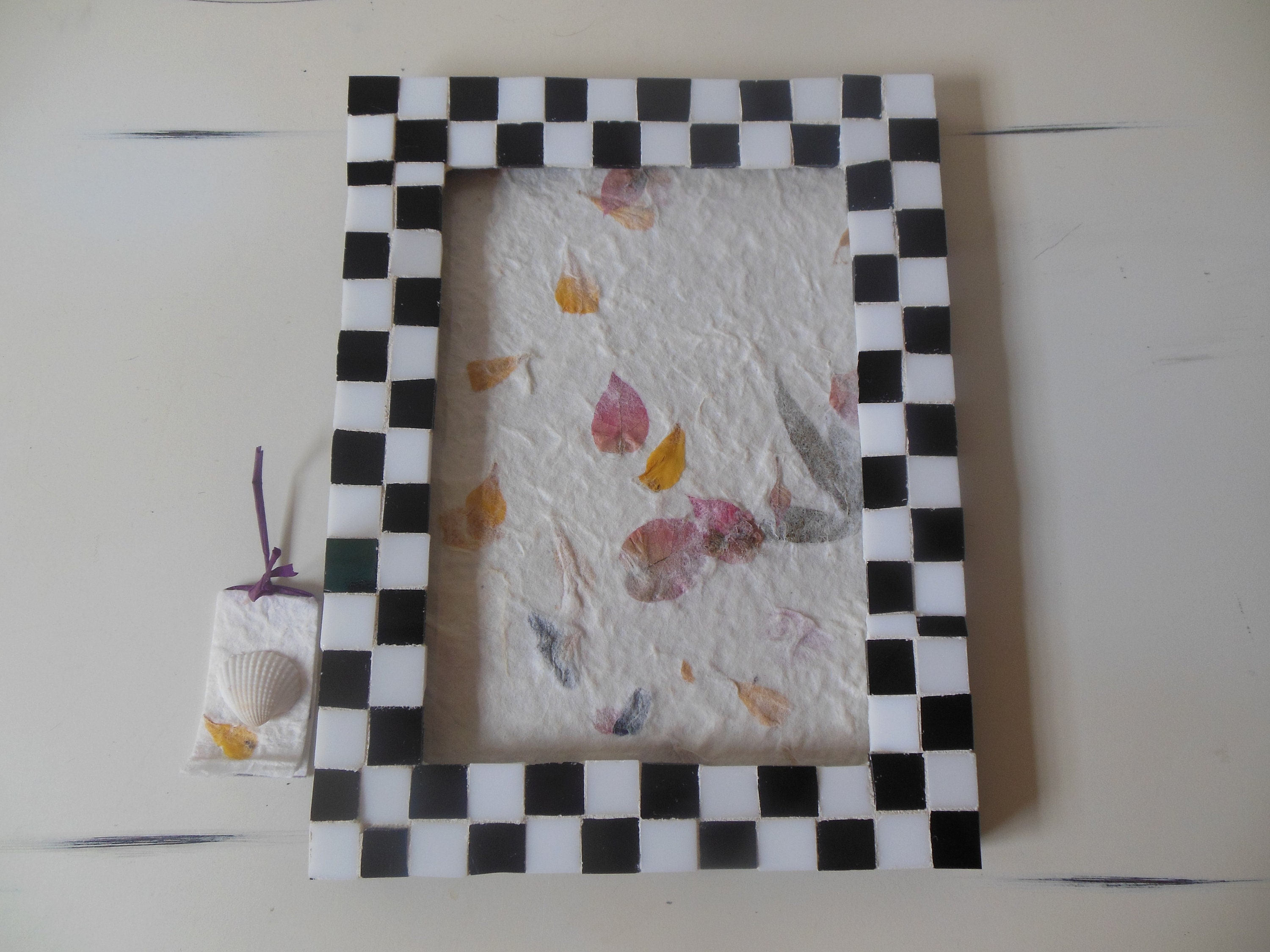 Mosaic Checkerboard Black and White Stained Glass 5 x 7 Vertical or ...