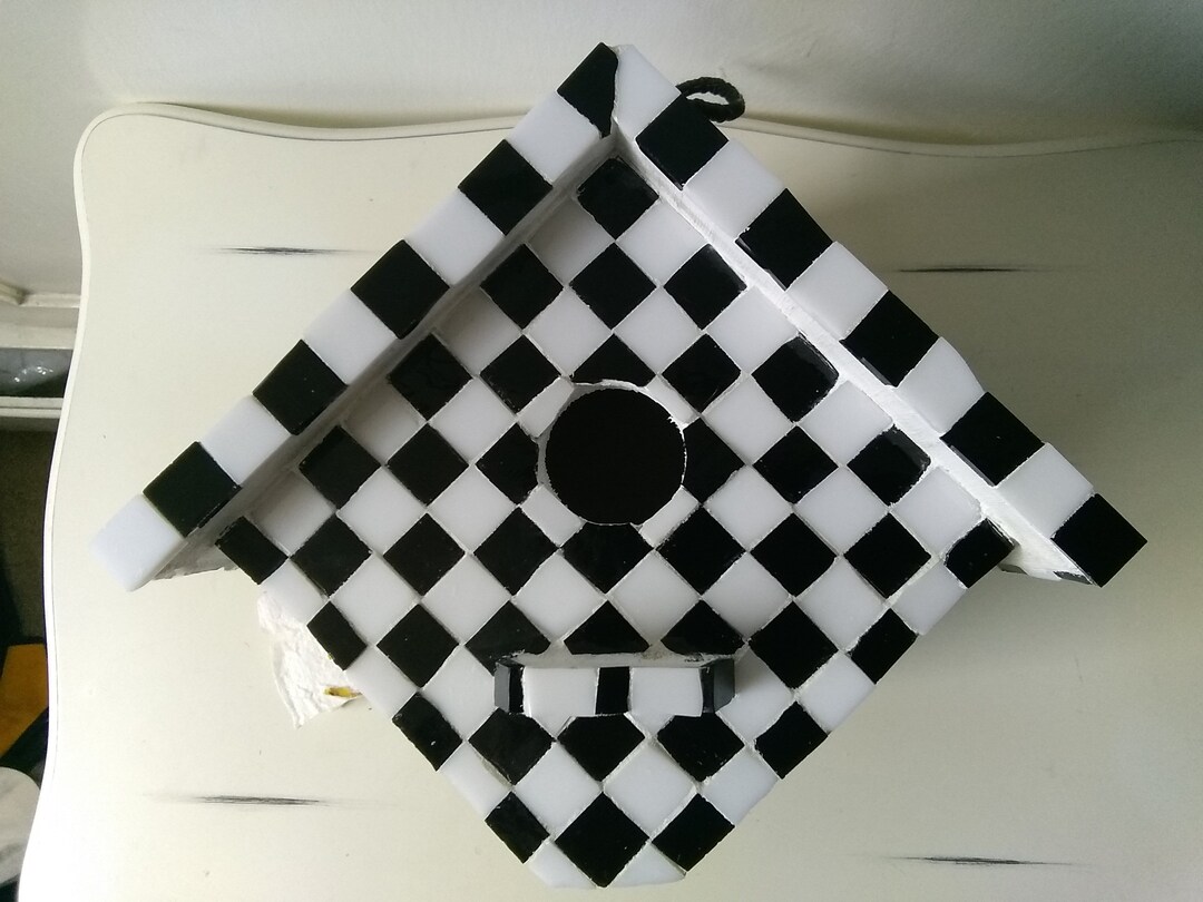 Checkerboard Black and White Stained Glass Large Inside or - Etsy