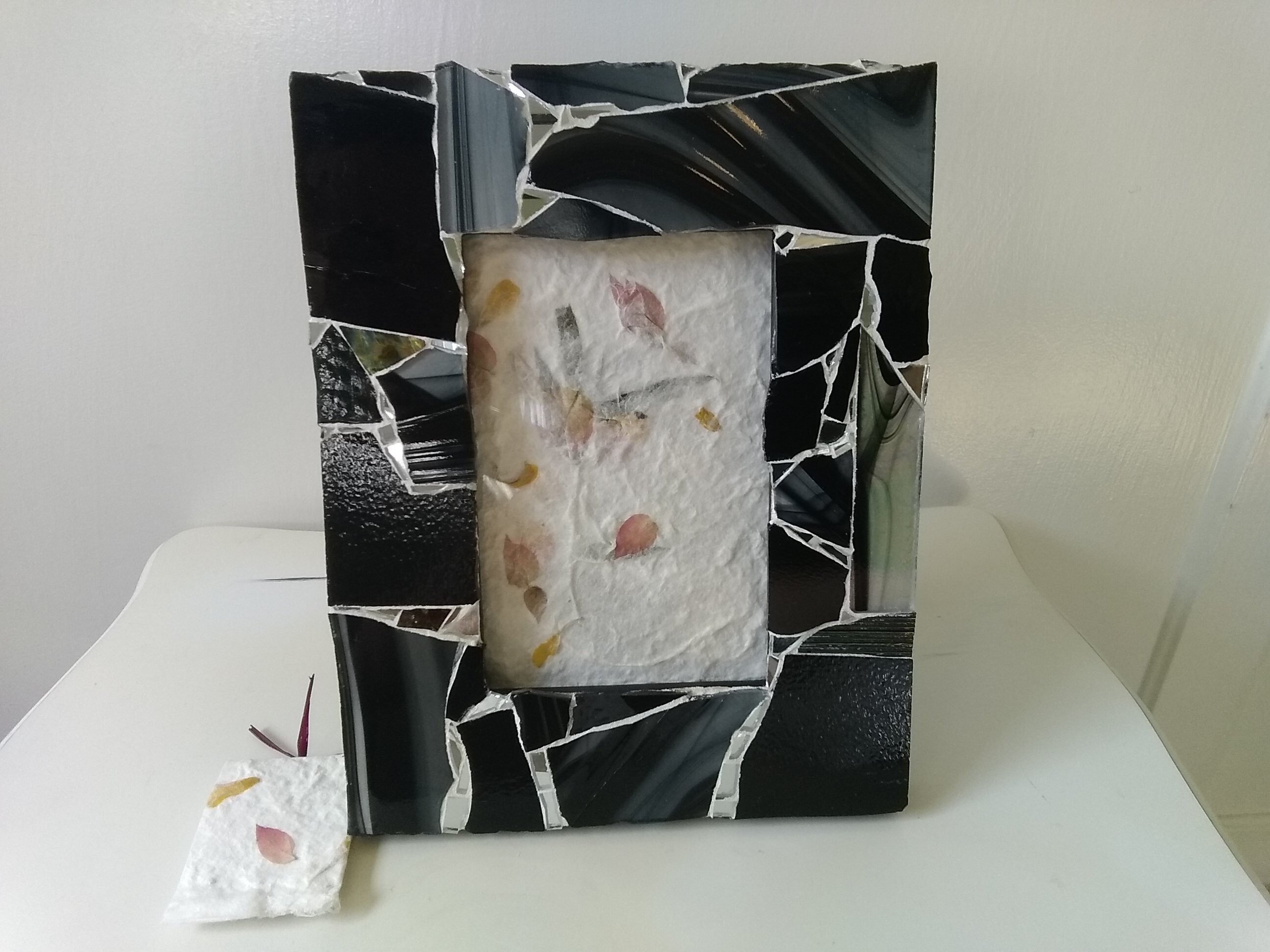 Mosaic Black Stained Glass and Mirrored Hanging or Standing 4 x 6 Inch ...