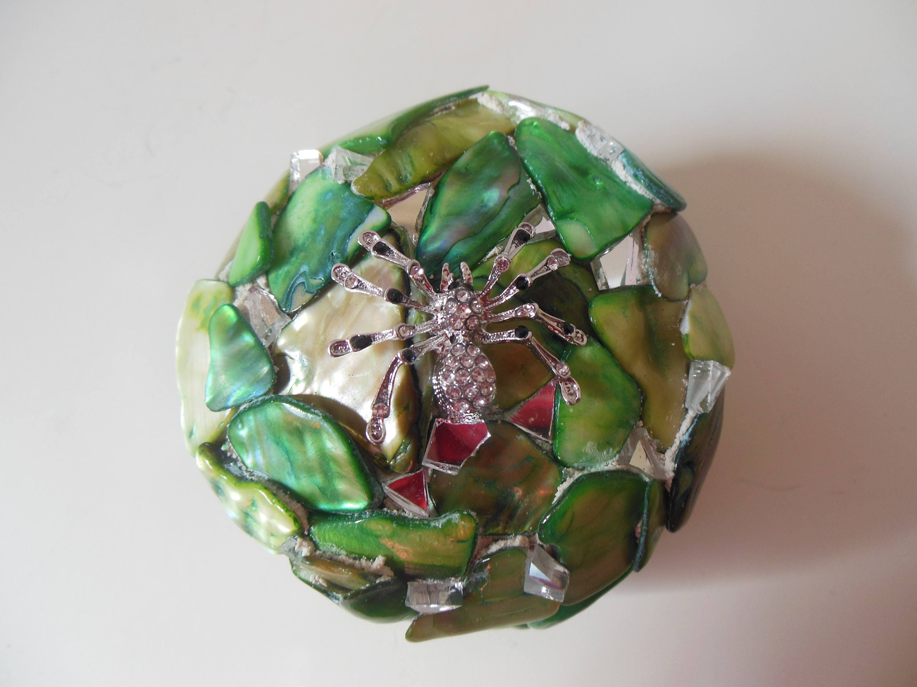 Round Porcelain Hinged, Trinket, Jewelry, Ring Box Covered in Green ...