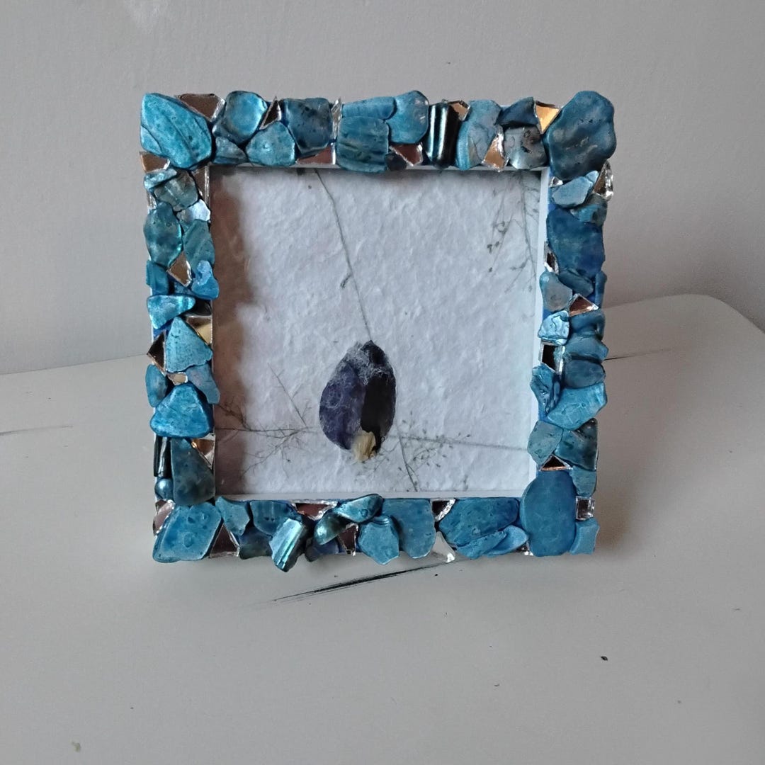 Mosaic Stained Ocean Blue Abalone Shell and Mirror 4-inch X 4-inch ...