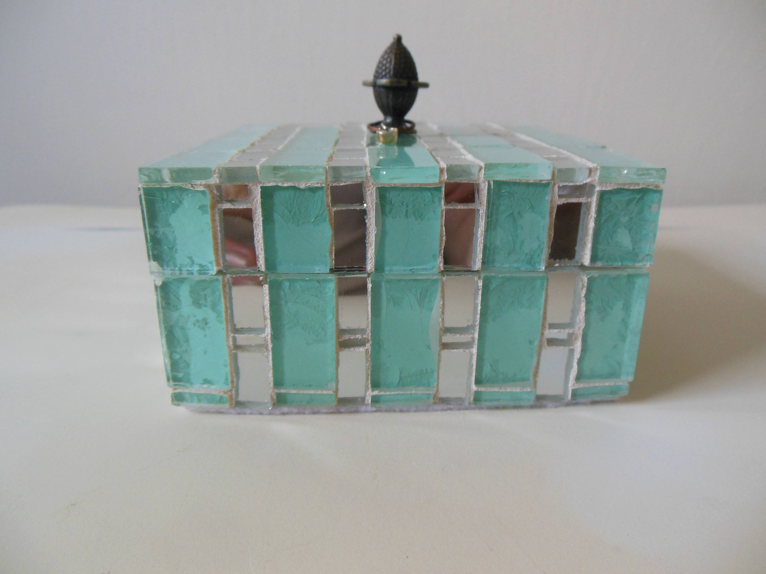 Tiffany Blue Embossed Glass Tile and Mirrored Square Trinket, Jewelry ...