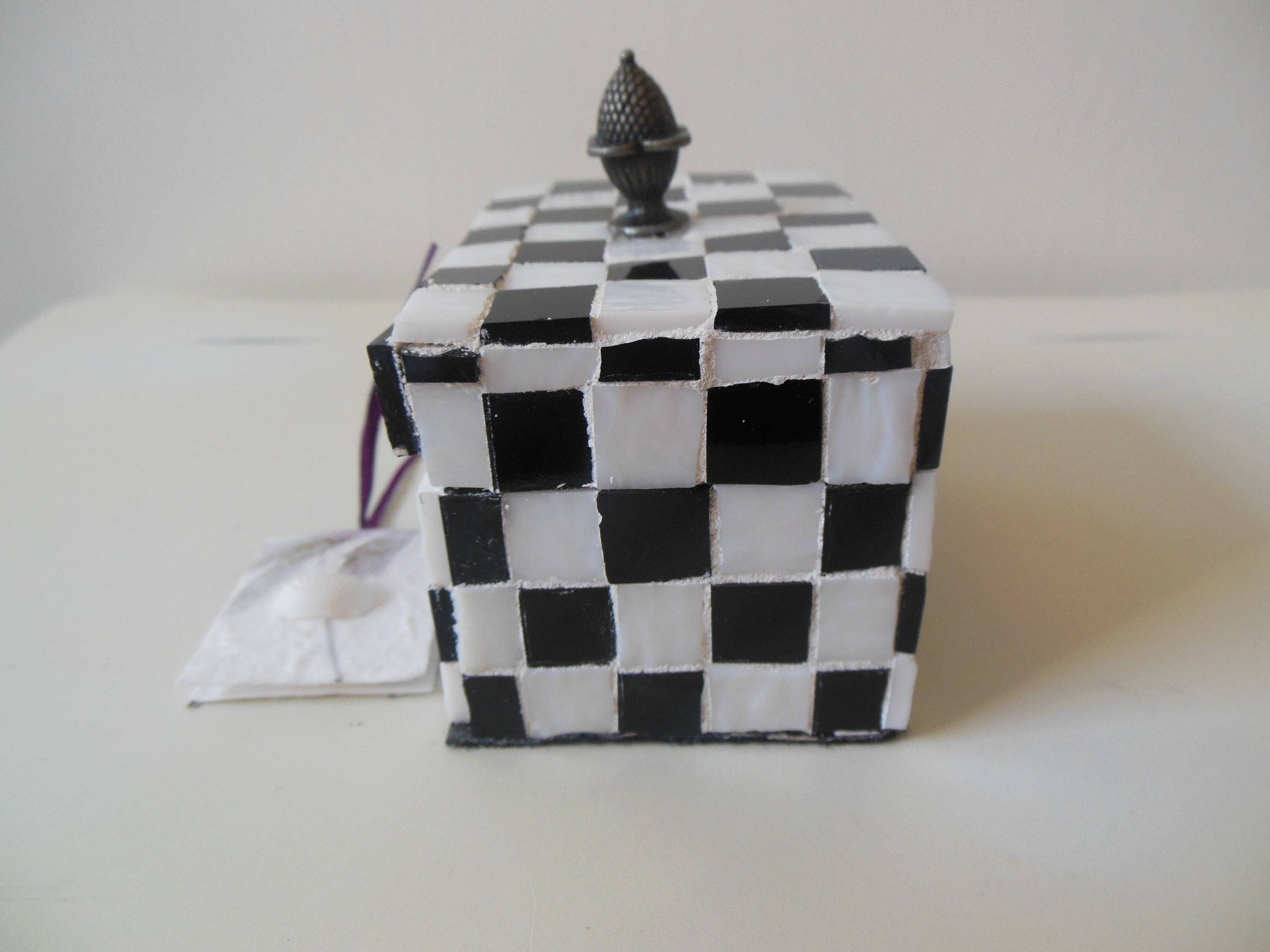 Black and White Stained Glass Checkerboard Rectangle, Hinged, Jewelry ...