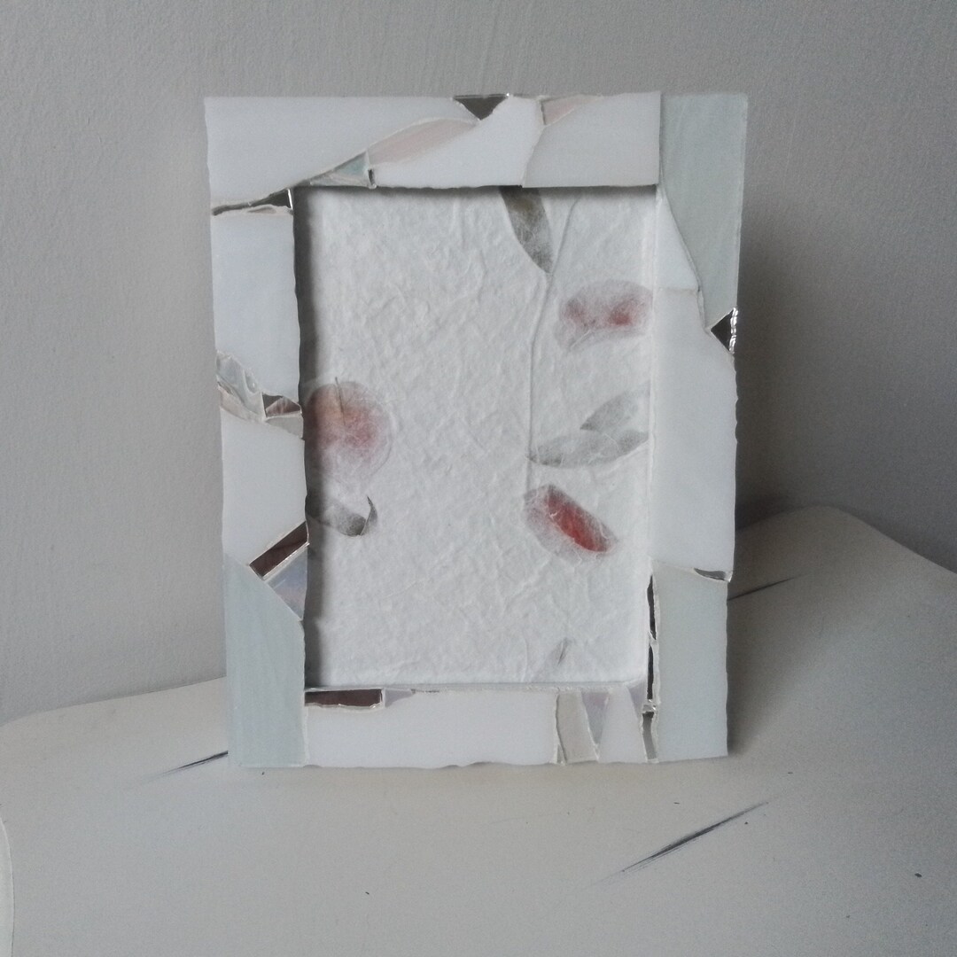 Mosaic White Stained Glass and Mirror Standing or Hanging, Vertical or ...