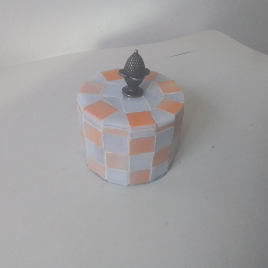 Mosaic Stained Glass Checkerboard Peach and White Jewelry, Trinket ...