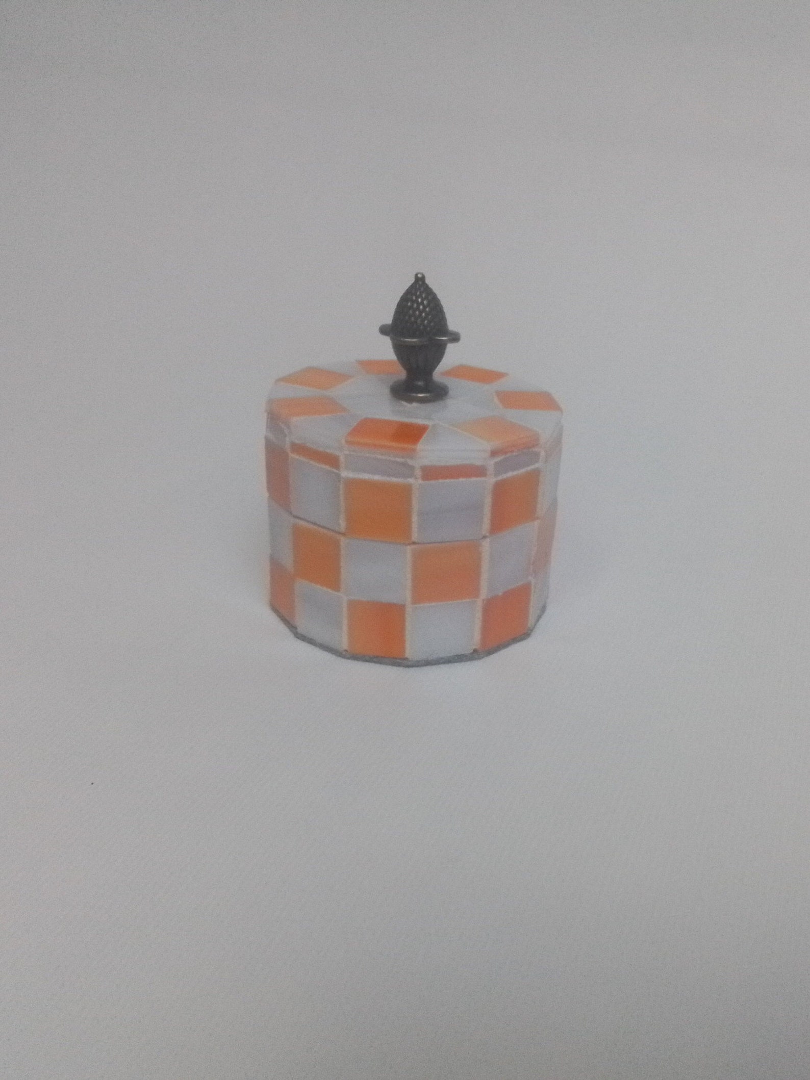 Mosaic Stained Glass Checkerboard Peach and White Jewelry, Trinket ...