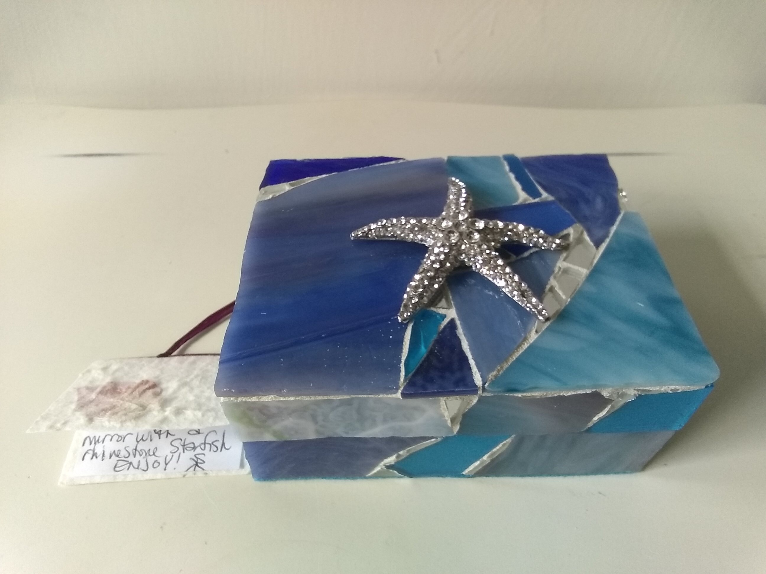 Blue Stained Glass and Mirror Mosaic Jewelry, Trinket, Keepsake, Gift ...