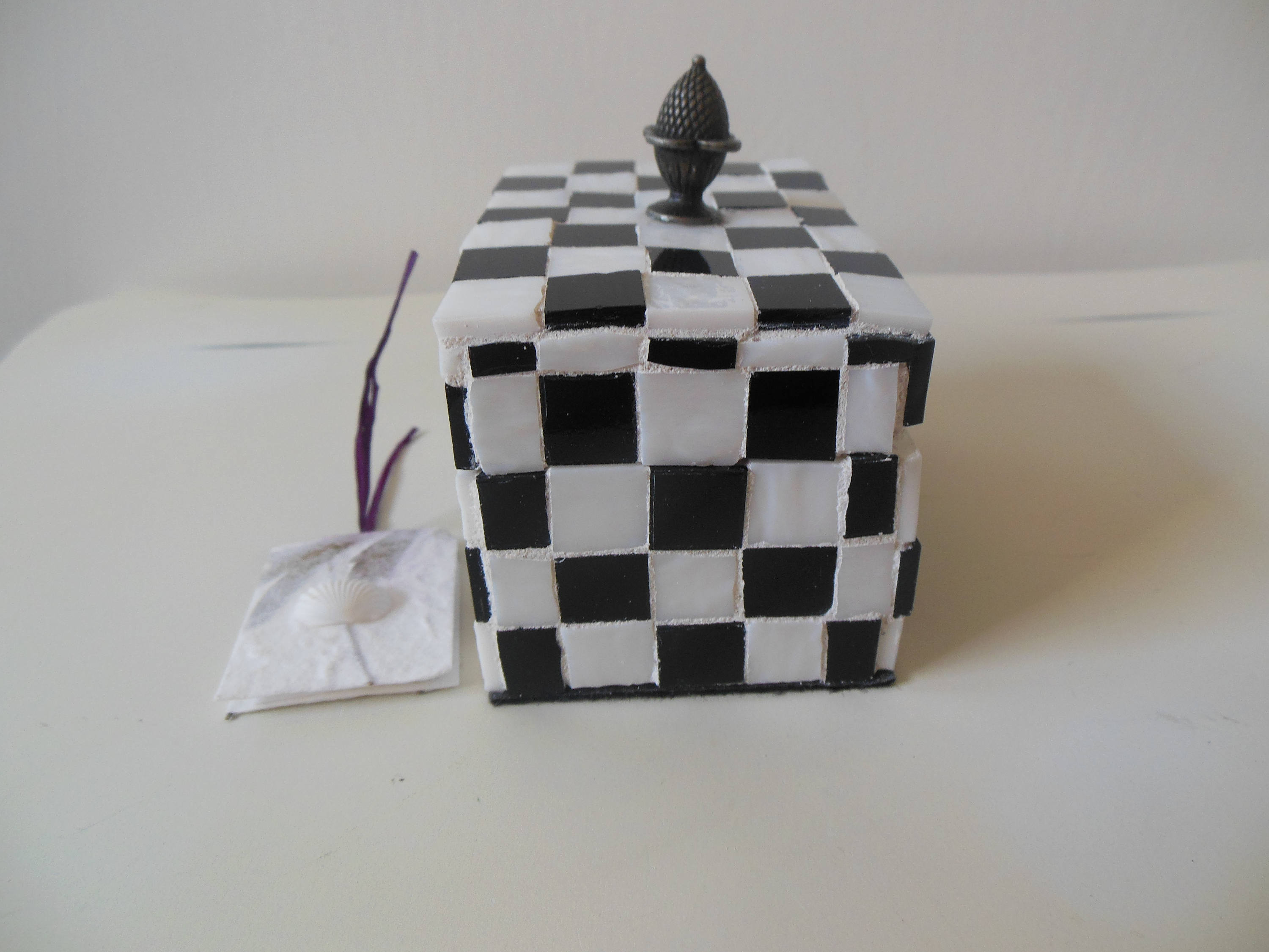 Black and White Stained Glass Checkerboard Rectangle, Hinged, Jewelry ...
