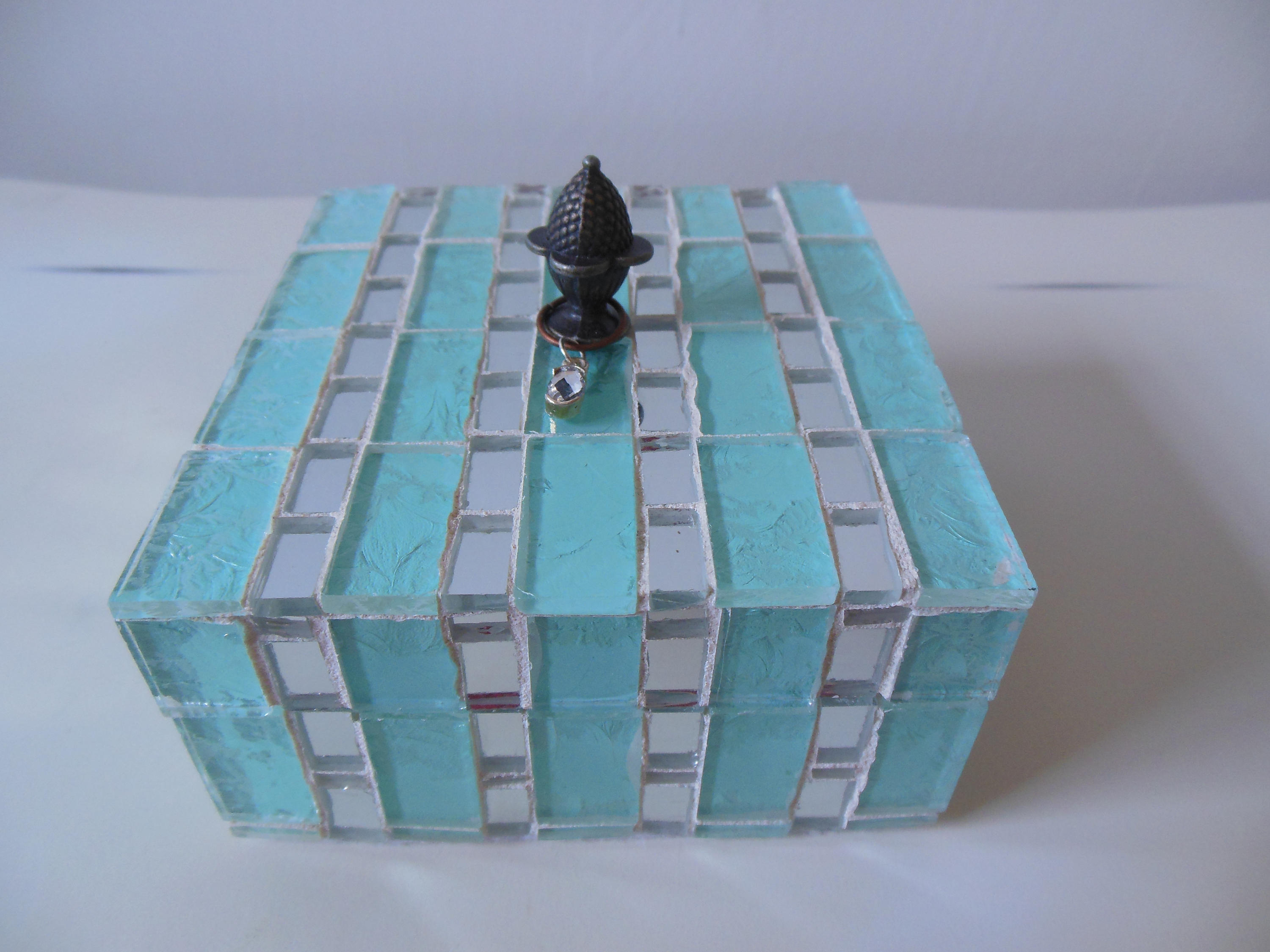 Tiffany Blue Embossed Glass Tile and Mirrored Square Trinket, Jewelry ...