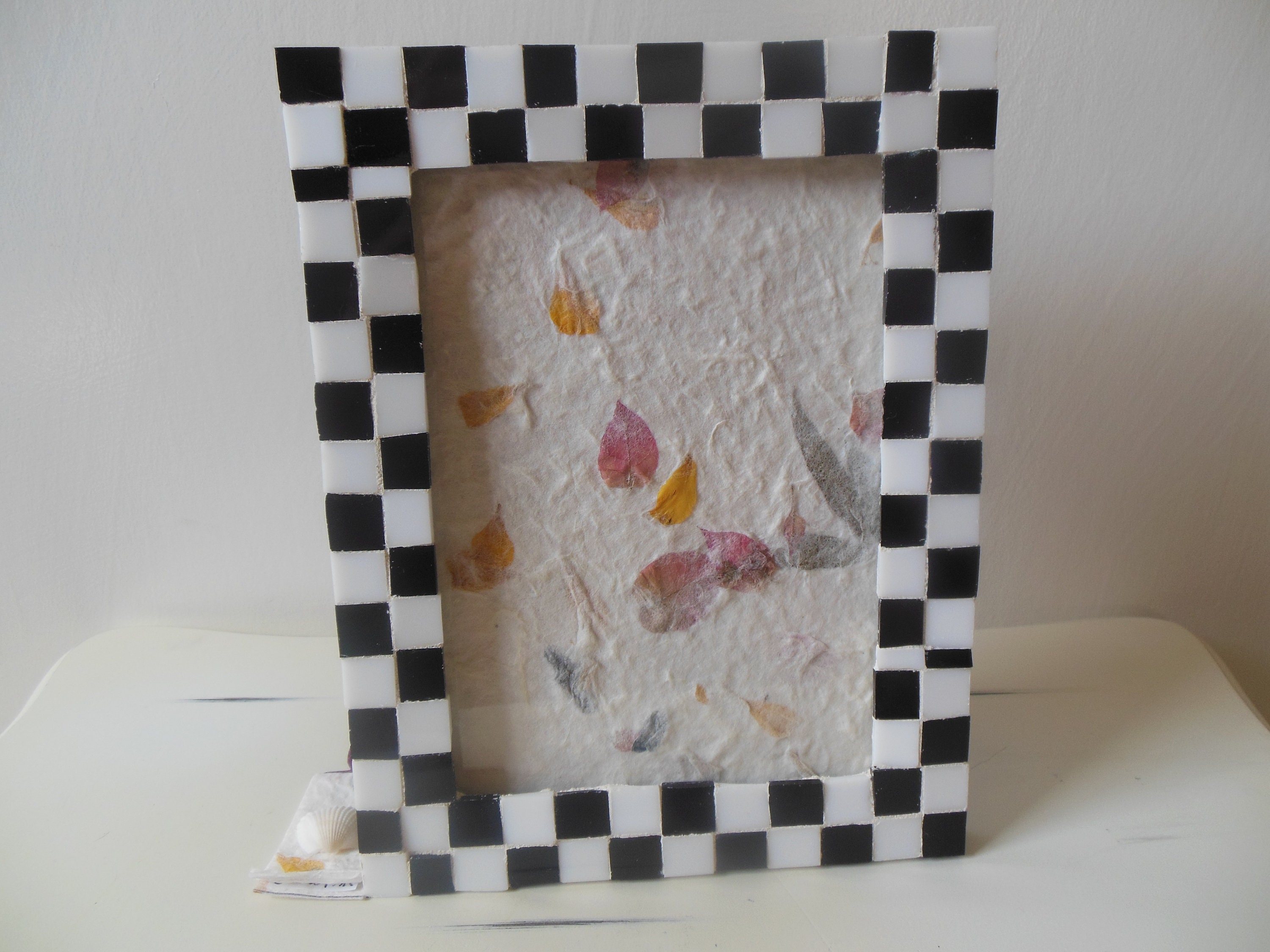 Mosaic Checkerboard Black and White Stained Glass 5 x 7 Vertical or ...