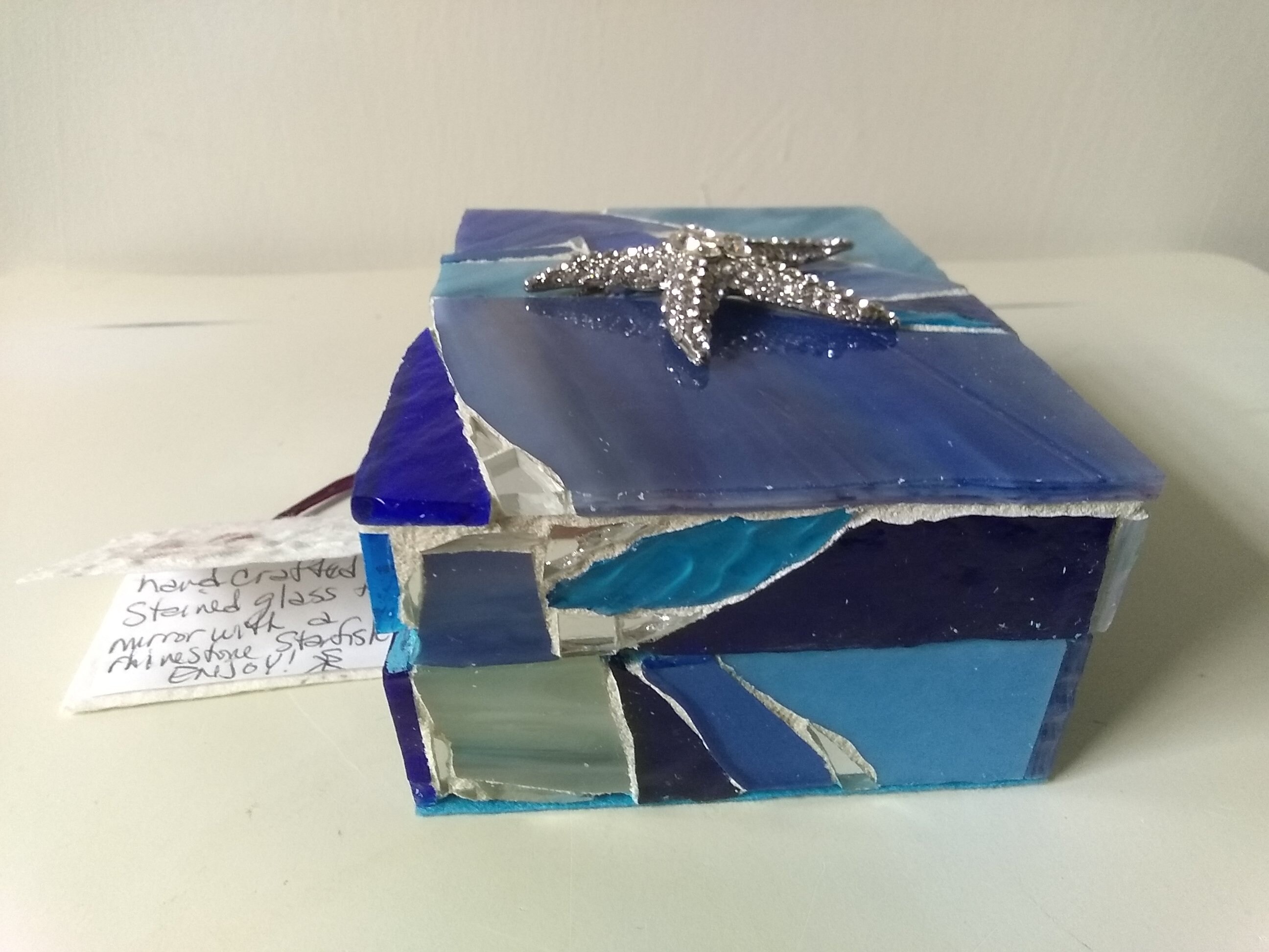 Blue Stained Glass and Mirror Mosaic Jewelry, Trinket, Keepsake, Gift ...