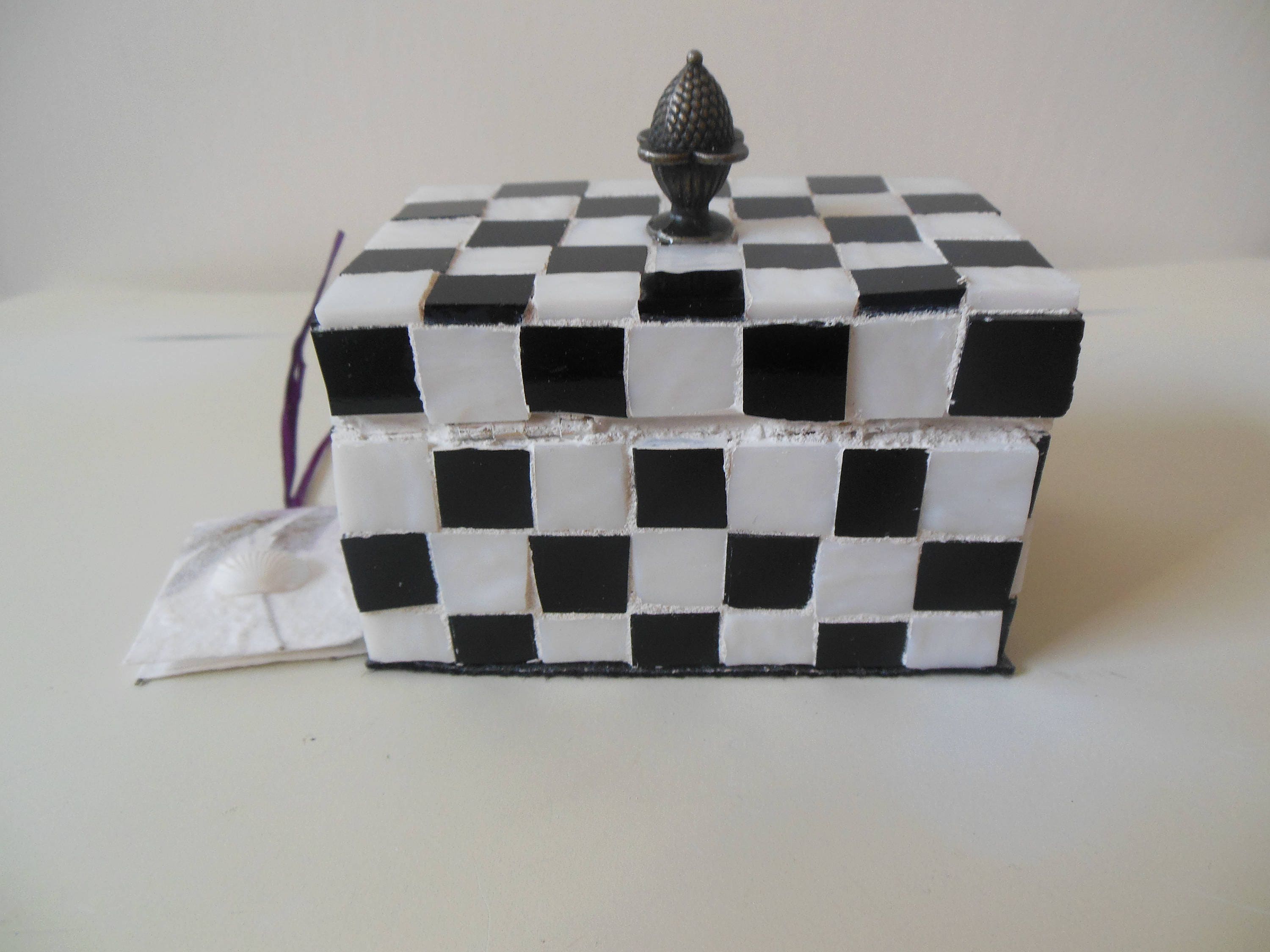 Black and White Stained Glass Checkerboard Rectangle, Hinged, Jewelry ...