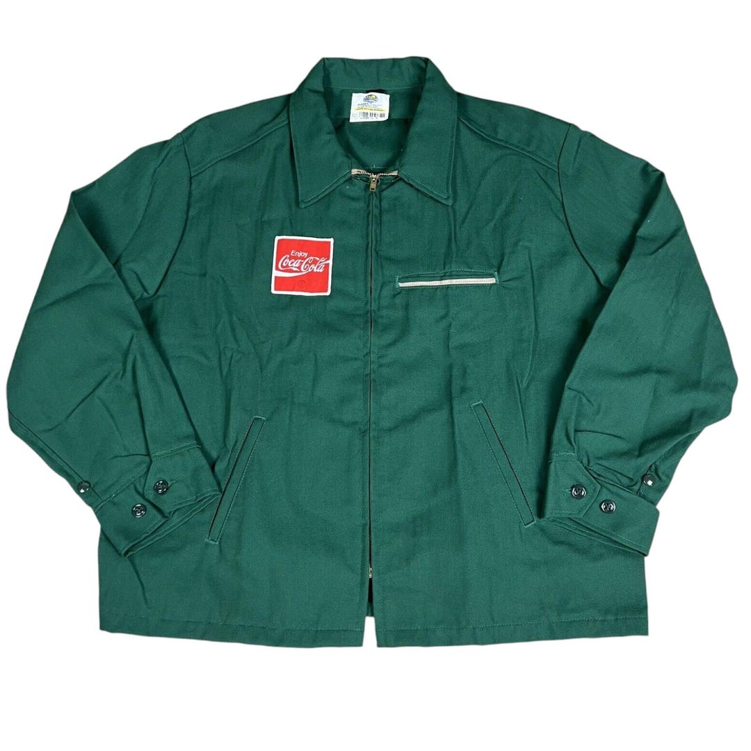 Vintage Coca Cola Work Jacket Coke Jacket Size Large Green Patch Full ...