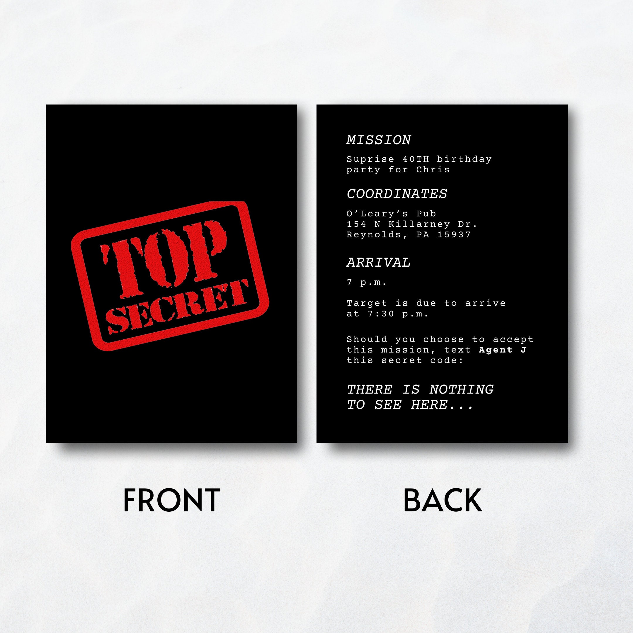 Surprise Birthday Invitation Top Secret Party Adult Birthday Invitation ...