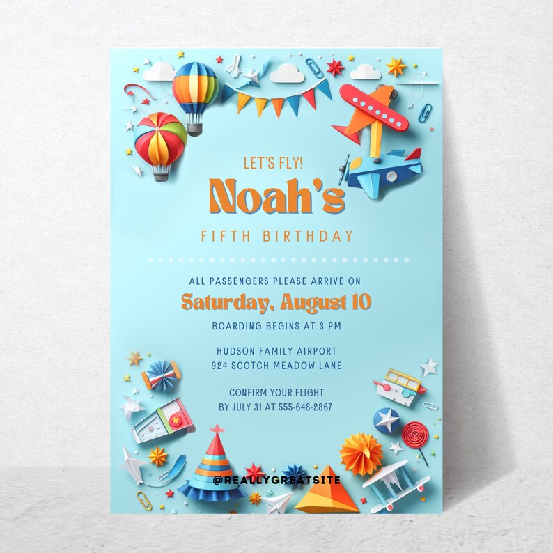 Airplane Birthday Invitation | Digital & Printable Aviation Party ...