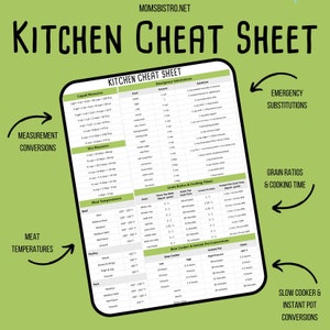 Printable Kitchen Cheat Sheet Kitchen Conversion Chart | Etsy