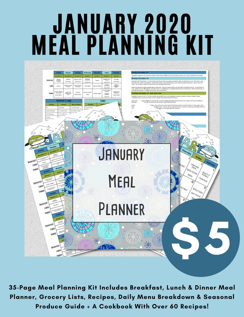 January 2020 Meal Planner, Budget Monthly Meal Planner W/ Grocery List ...