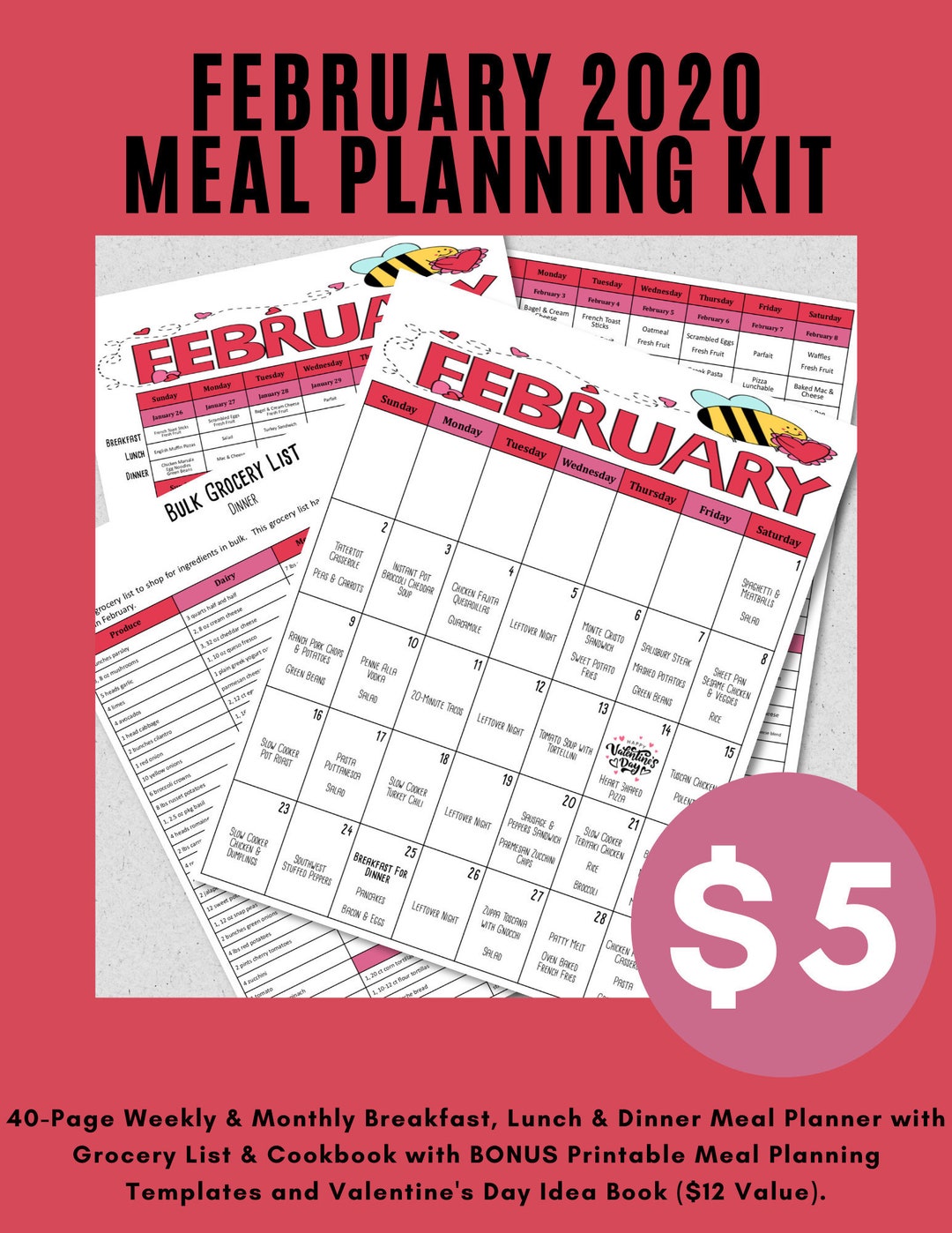 February 2020 Monthly Meal Planner With Grocery List and Cookbook ...