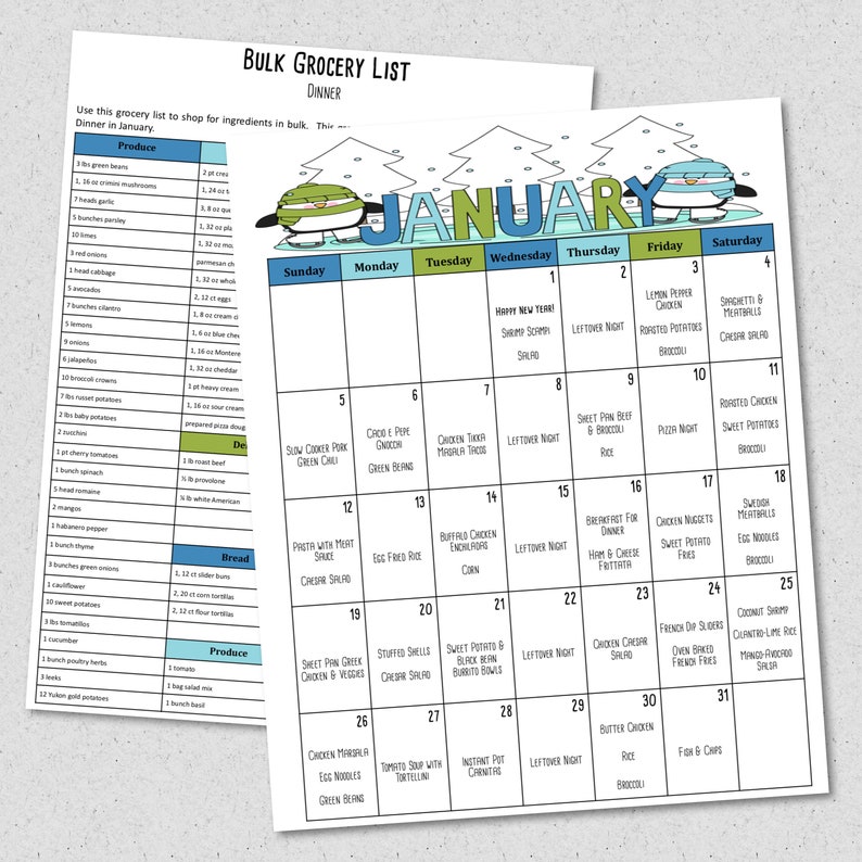 January 2020 Meal Planner, Budget Monthly Meal Planner W/ Grocery List ...
