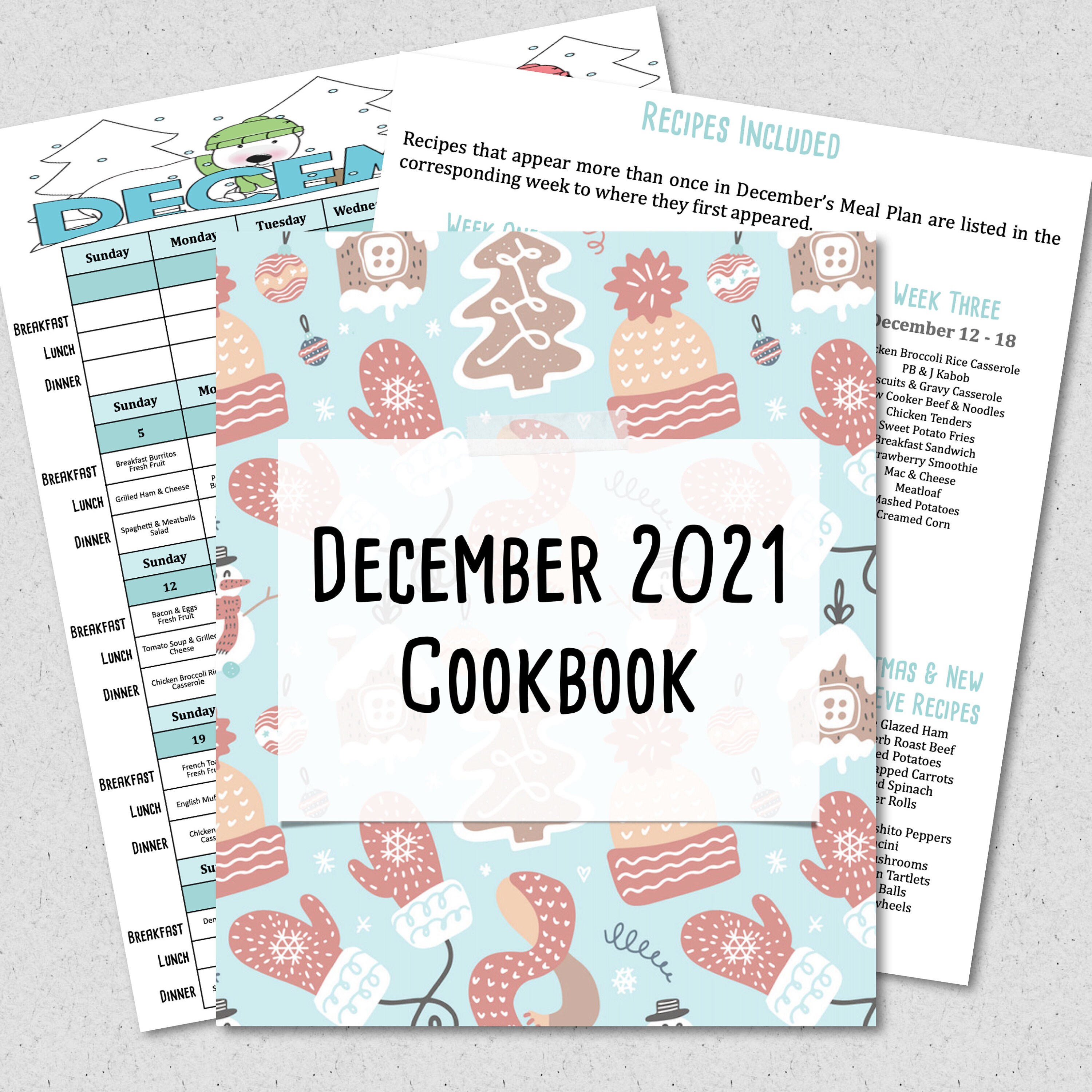 DECEMBER 2021 Budget Monthly Meal Planner W/ Grocery List and Cookbook ...