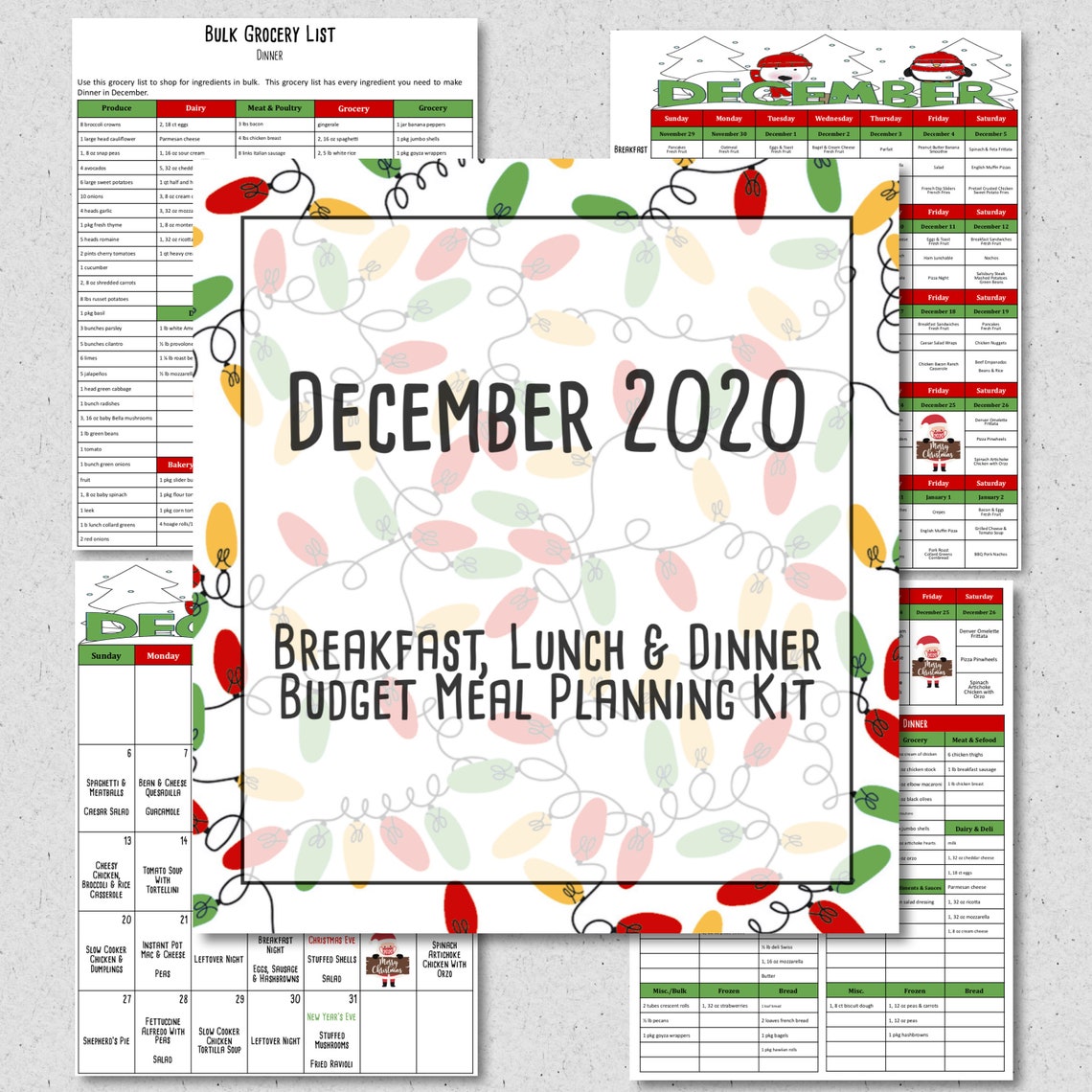 December 2020 Monthly Breakfast Lunch and Dinner Budget Meal - Etsy