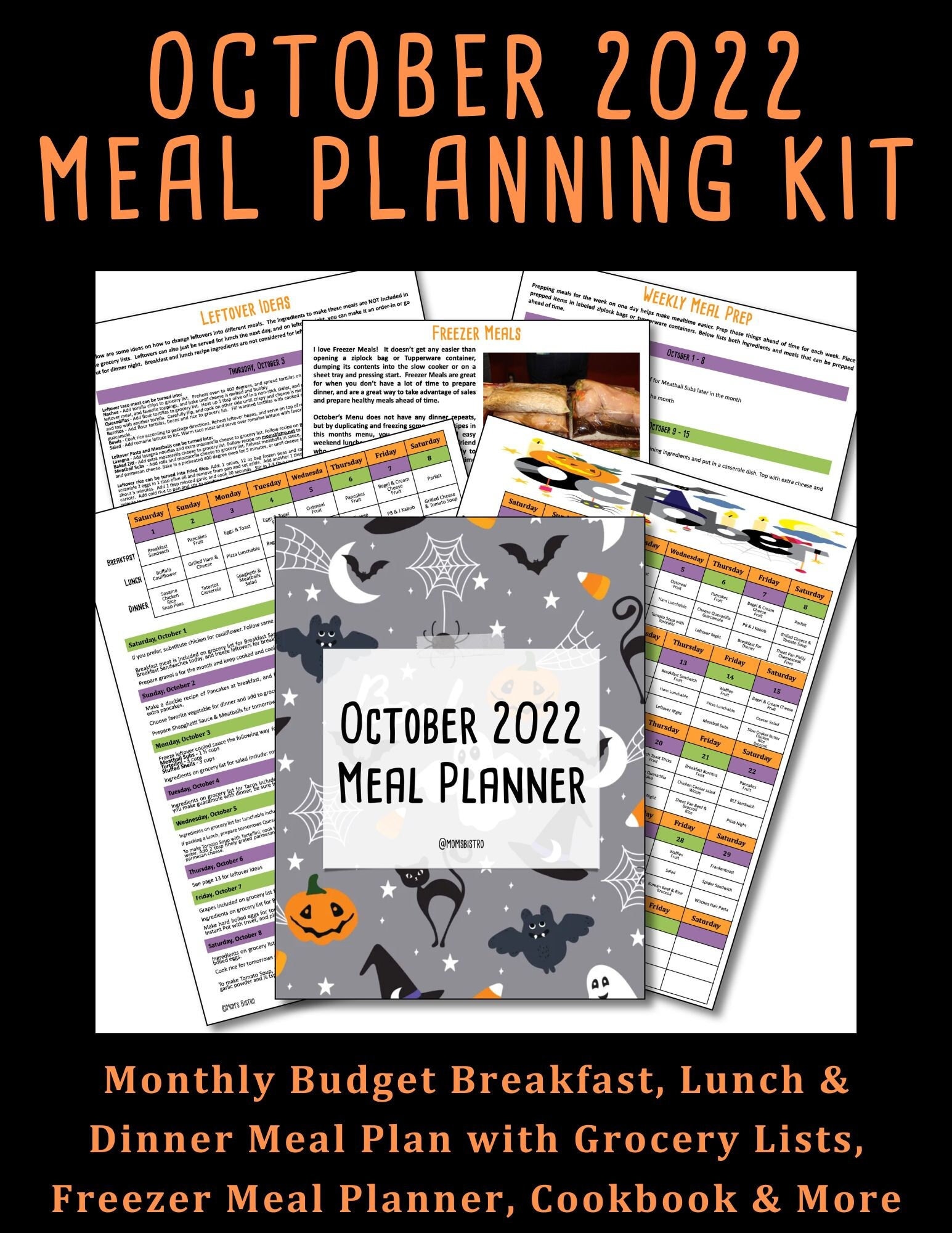 Printable Meal Plan October Meal Plan Monthly Meal Planner W/ Grocery ...